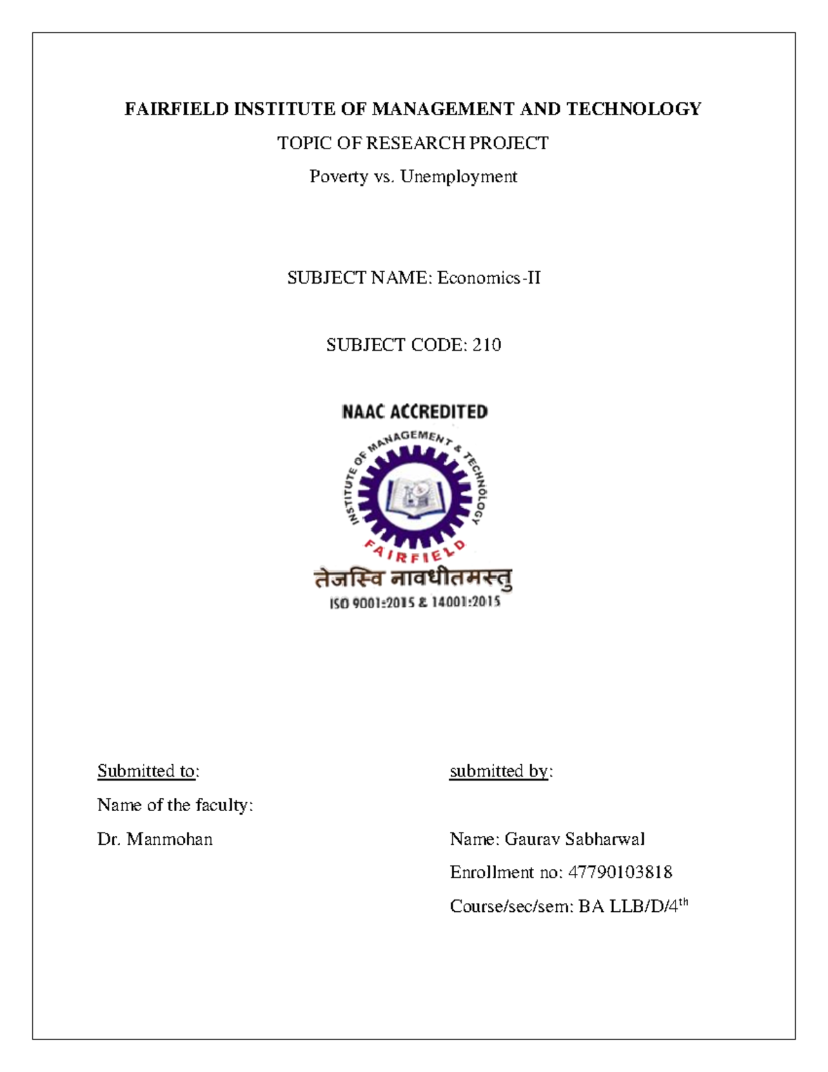 Poverty vs unemployment - FAIRFIELD INSTITUTE OF MANAGEMENT AND ...