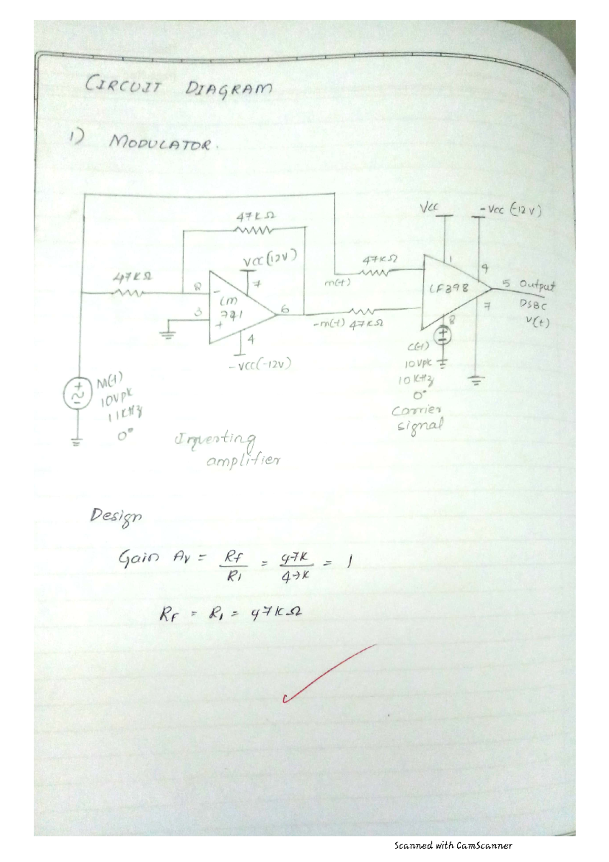 Communication lab record - CIRCUIT DIAGRAM 1) MODULATOR VCC 47KS2 Vcc ...