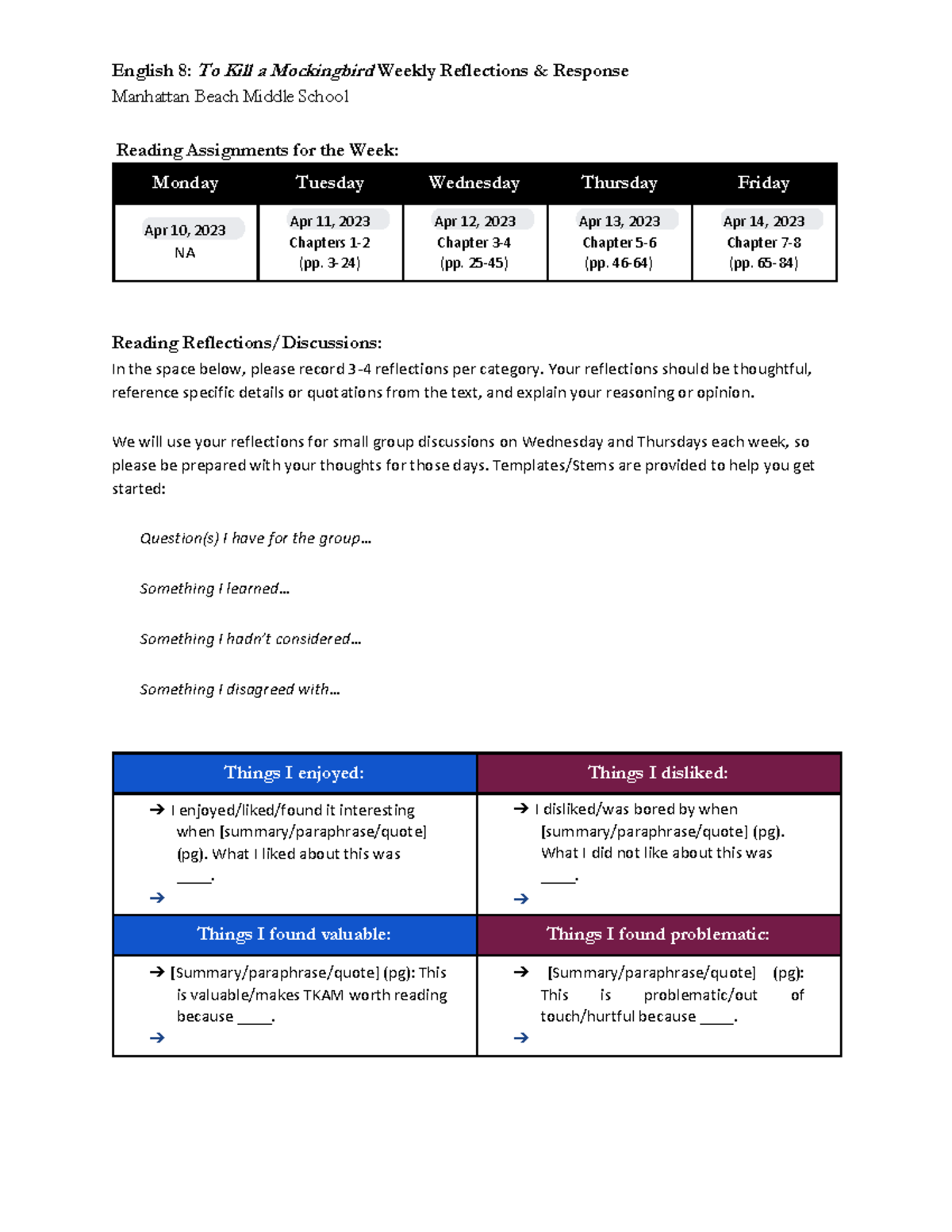 London Johnson - TKAM Week 1 Response - English 8: To Kill a ...