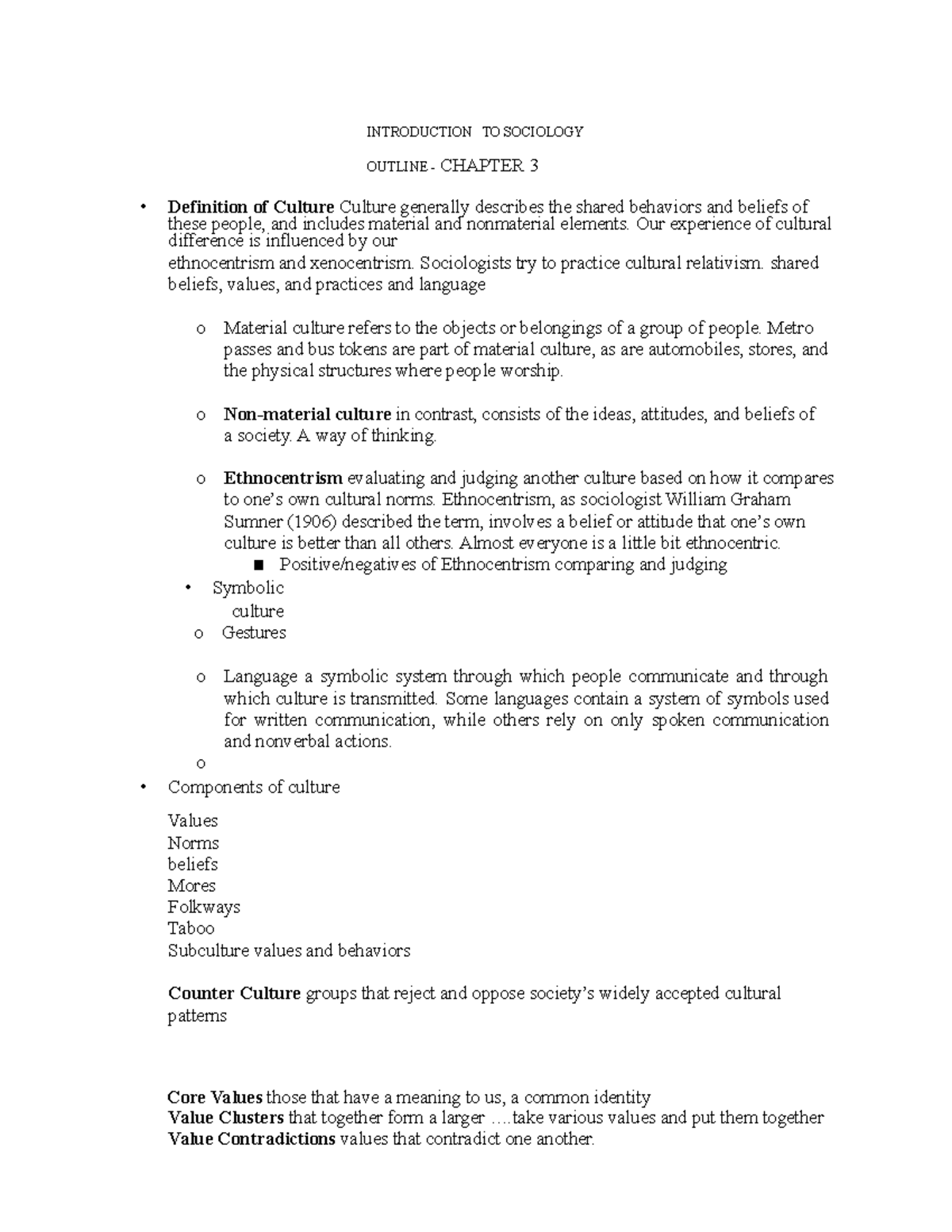 Introduction TO Sociology - INTRODUCTION TO SOCIOLOGY OUTLINE - CHAPTER ...