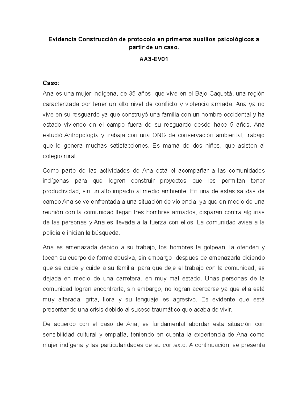 Evidencia Construcción de protocolo en primeros auxilios psicológicos a ...