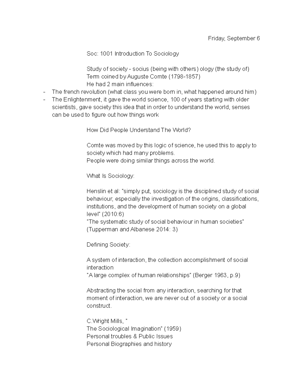 Soc 1001 Introduction To Sociology - Friday, September 6 Soc: 1001 ...