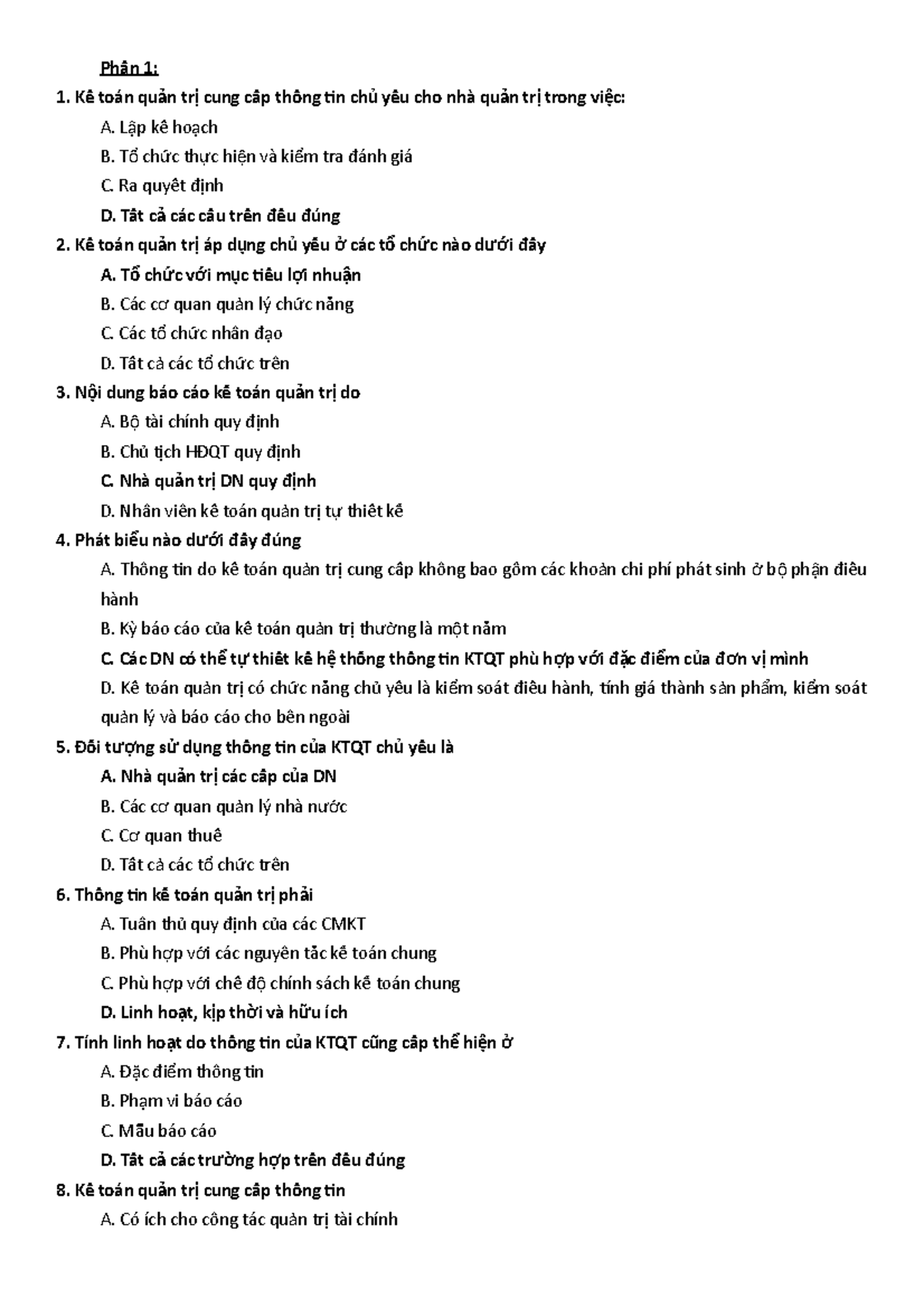 KTQT 350 CÂU TRẮC NGHIỆM - Phầần 1: Kếế toán qu n tr cung cầếp thông tn chả ị ủ yếếu cho nhà qu ...
