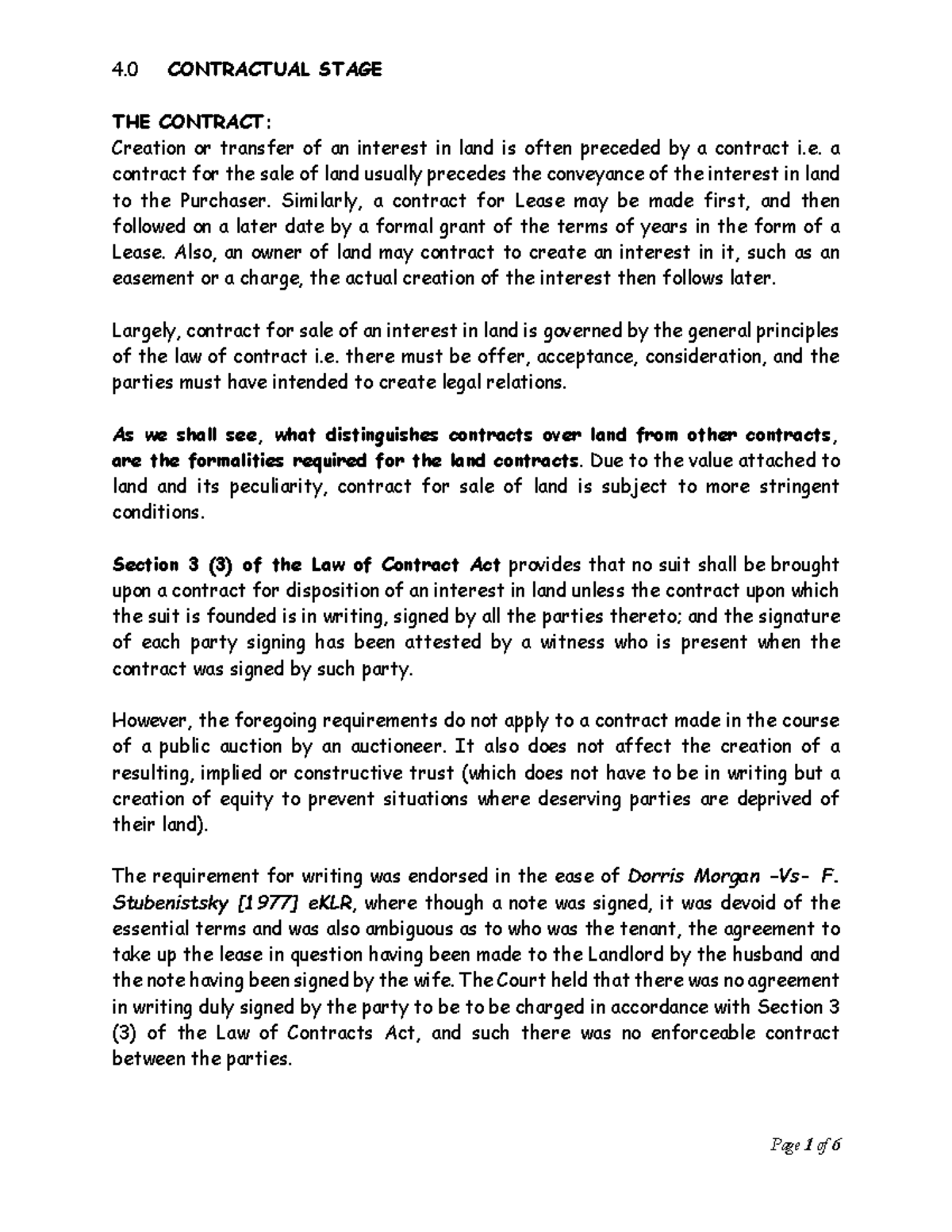Property Law II -Topic 4. Contractual Stage - 4 CONTRACTUAL STAGE THE ...