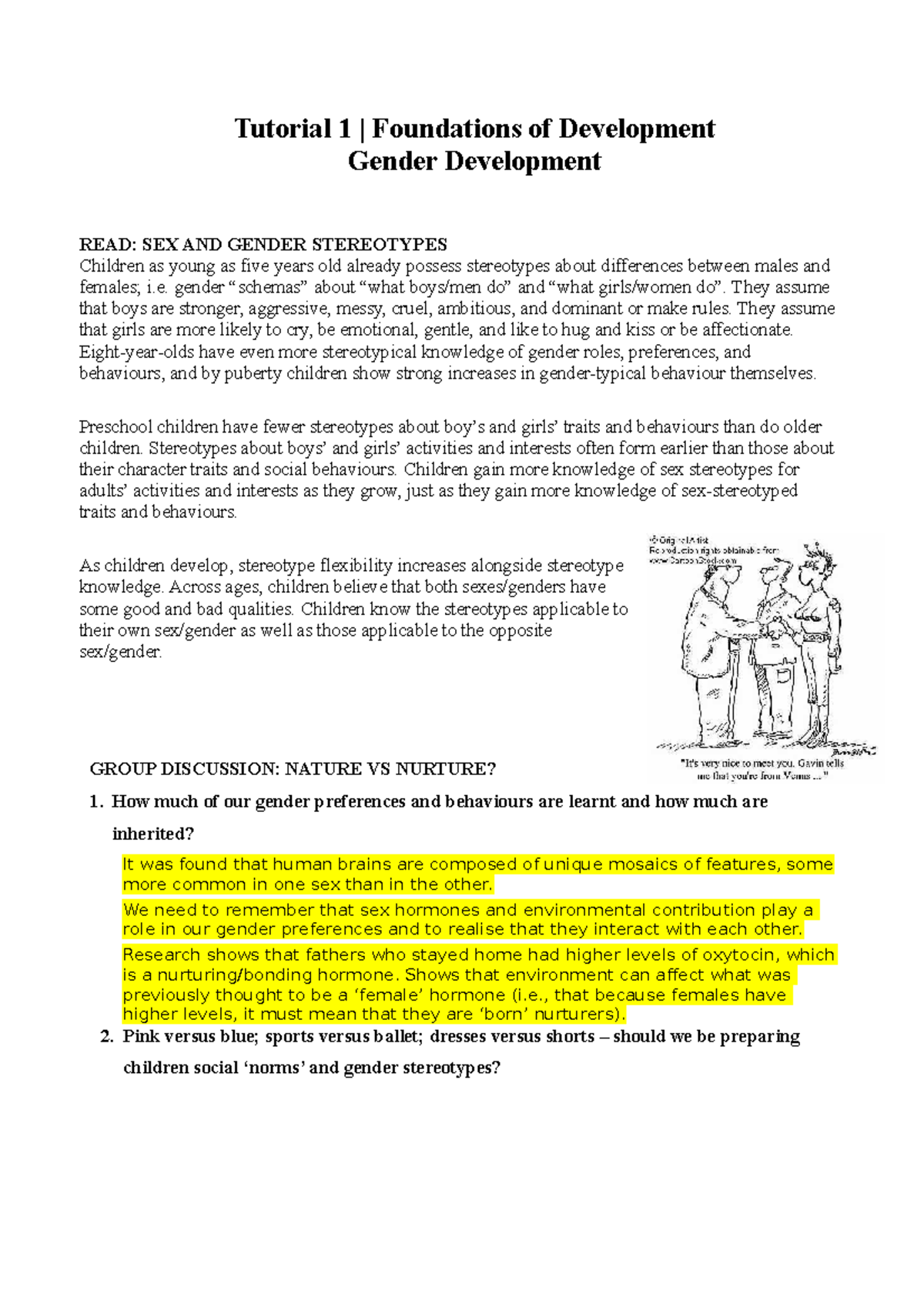Gender Devt 2021 - notes - Tutorial 1 | Foundations of Development ...