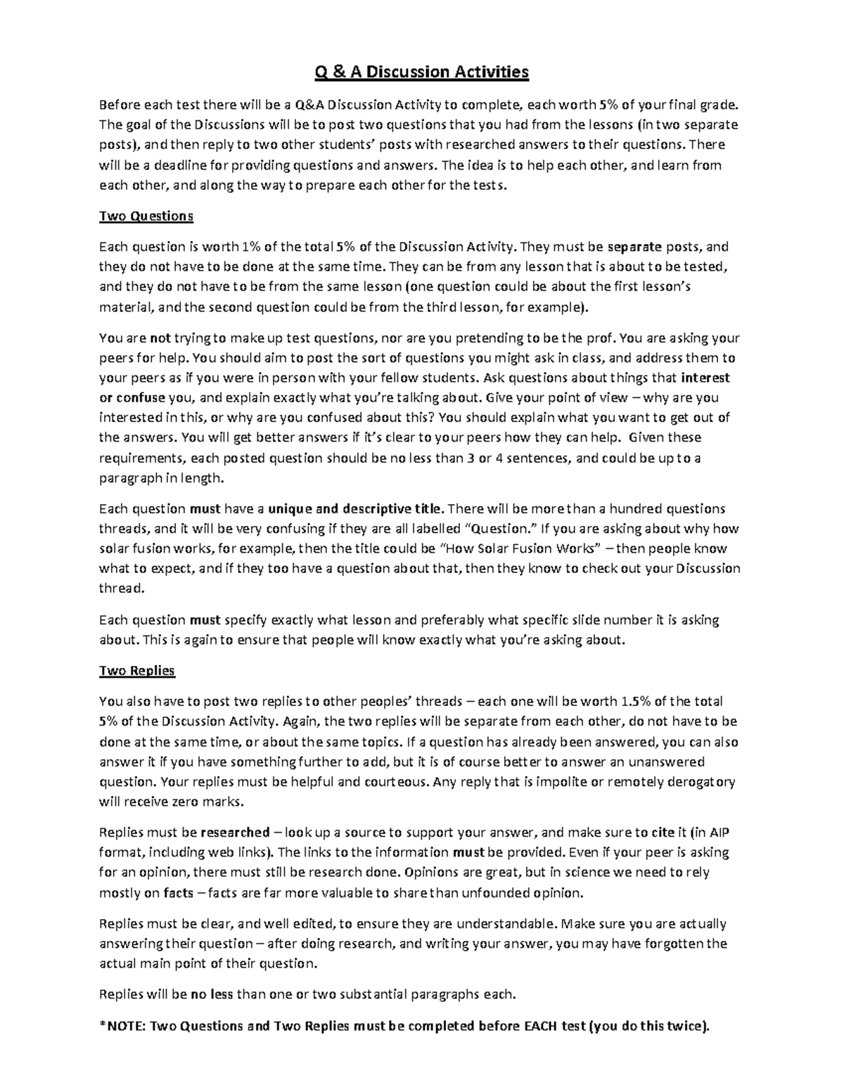 Q A Discussion Activities - Q & A Discussion Activities Before each ...