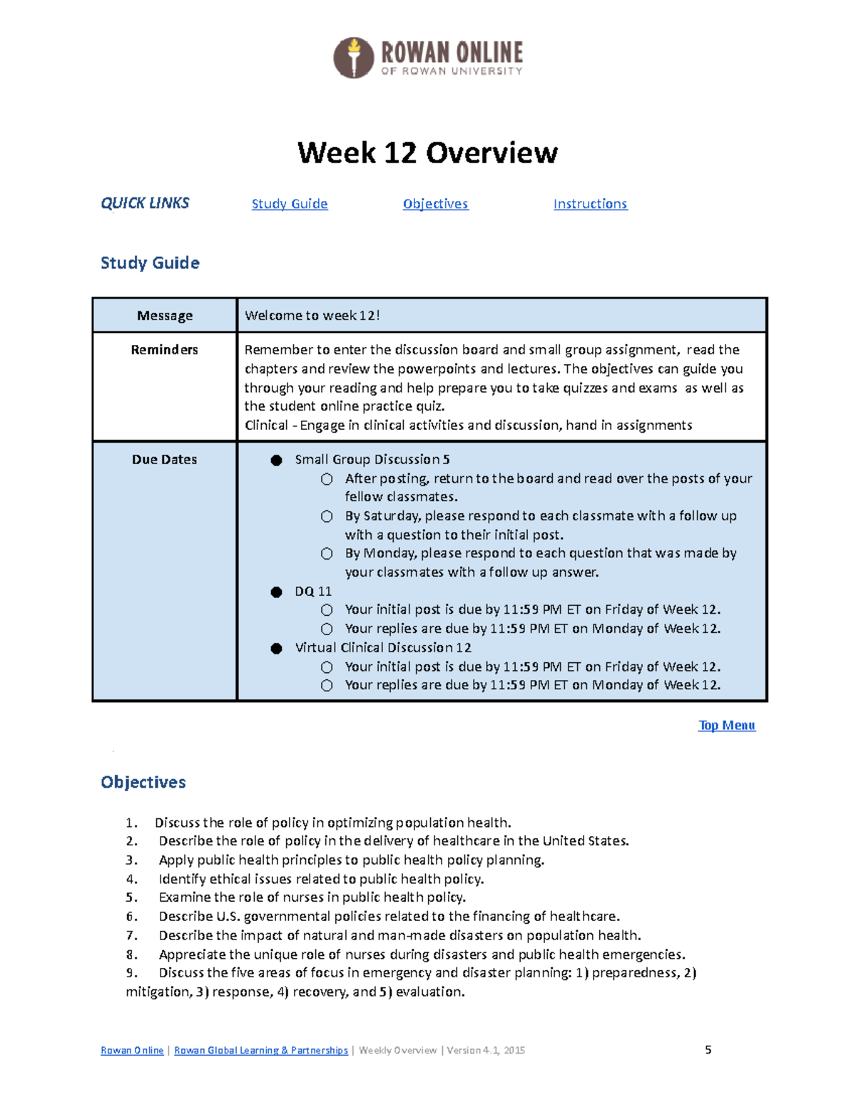 NURS03401 - Week 12 Overview - V2.0 - HX-15 - Week 12 Overview QUICK ...