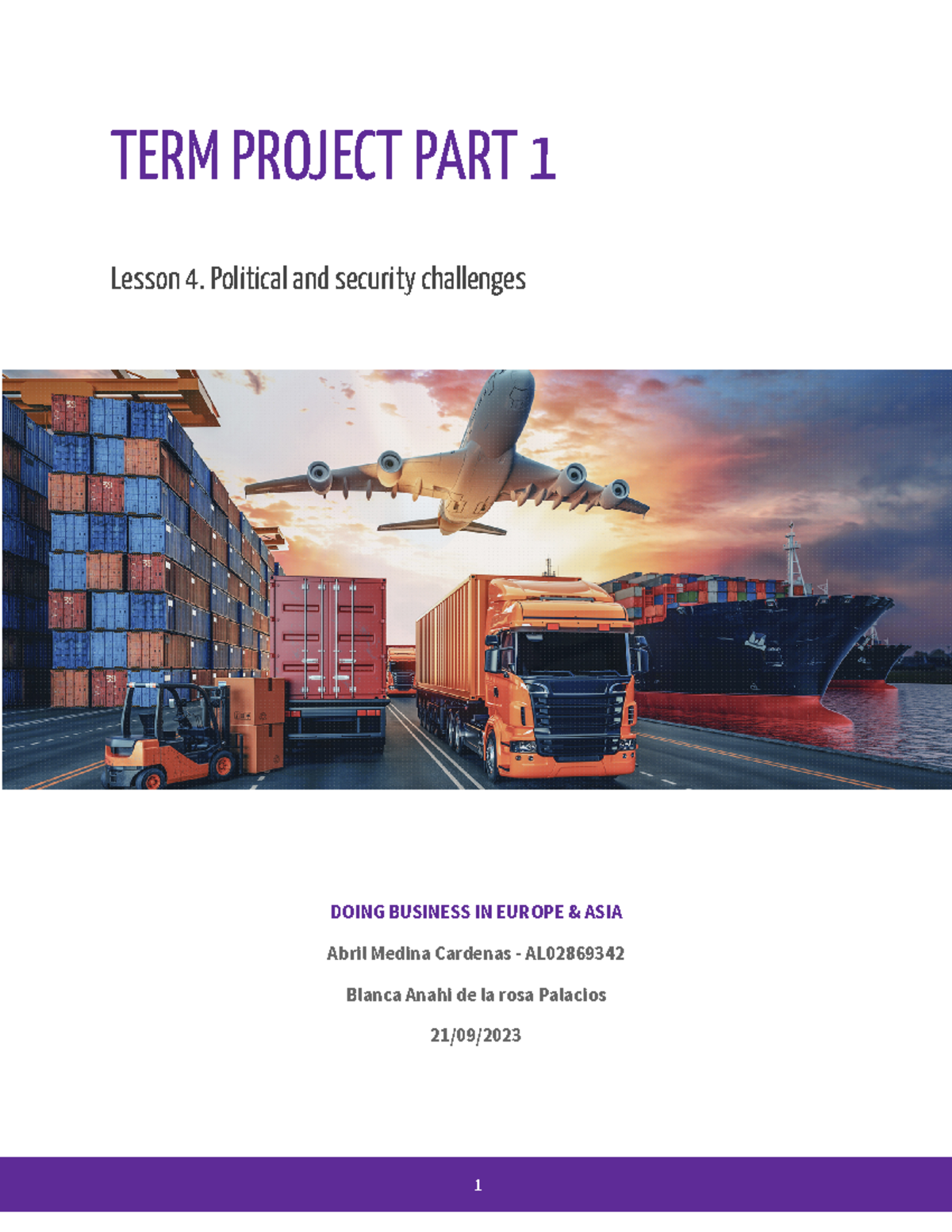 TERM Project PART 1 - TERM PROJECT PART 1 Lesson 4. Political and ...