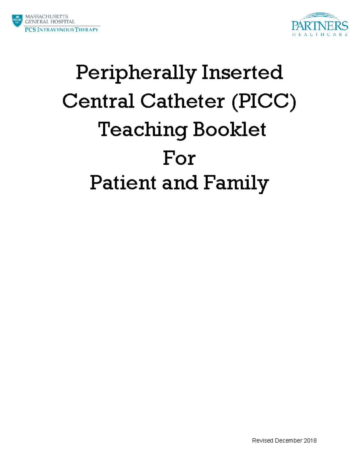Patient and Family Teaching Booklet 2019 - Peripherally Inserted ...