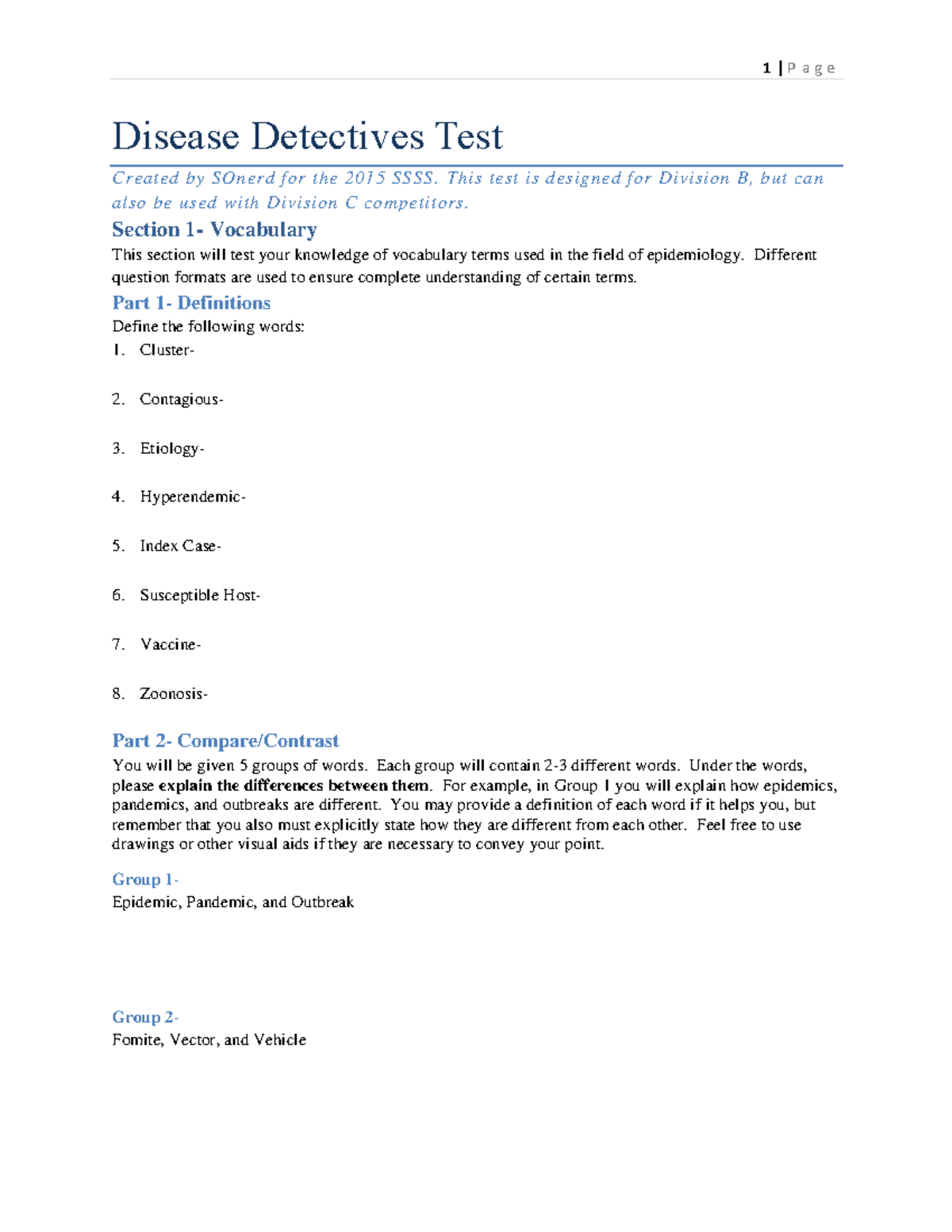 SOnerds Disease Detectives Test SSSS - Disease Detectives Test Created ...