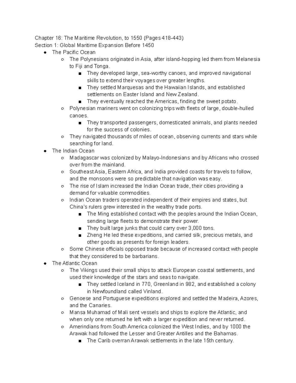 Wh.ch - History Summary - Chapter 16: The Maritime Revolution, to 1550 ...