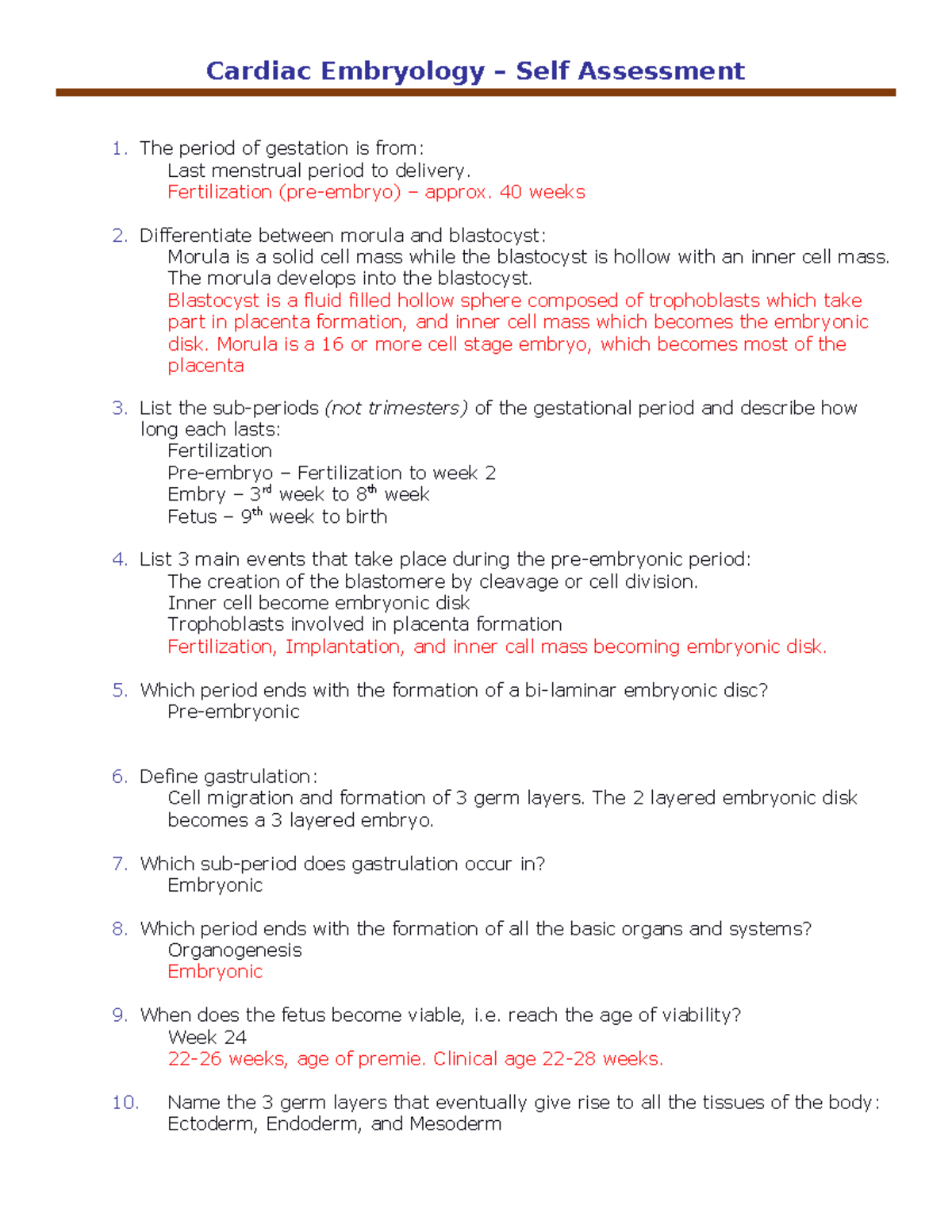Cardiac Embryology Self Assessment-2016 - Cardiac Embryology – Self ...