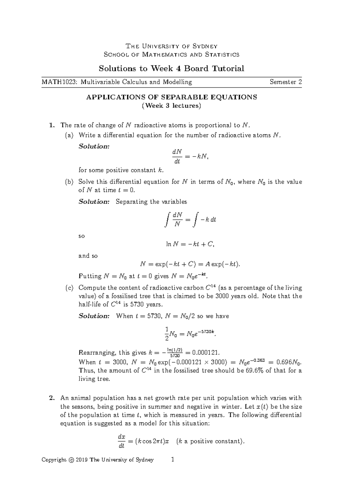 Week4 Tutorial Solutions 2019 Sem2 - The University of Sydney School of Mathematics and ...