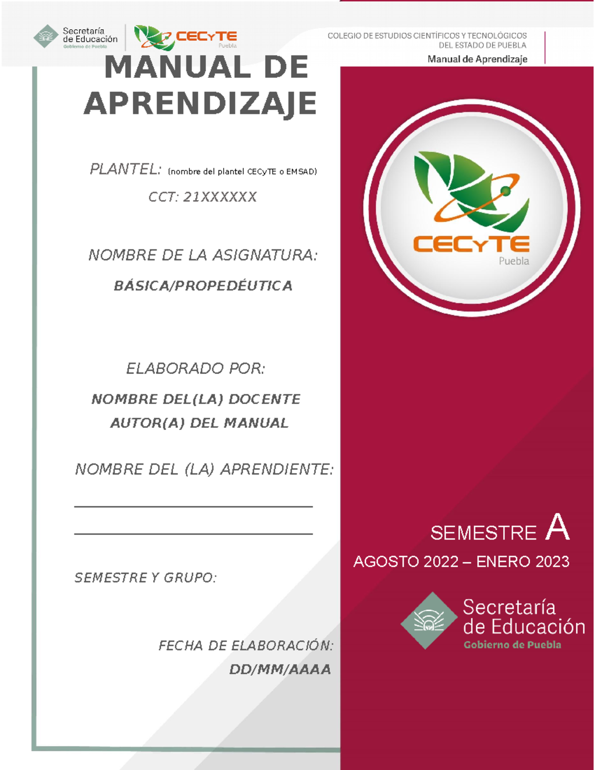 Manual Sociales Humanidades - PLANTEL: (nombre del plantel CECyTE o ...