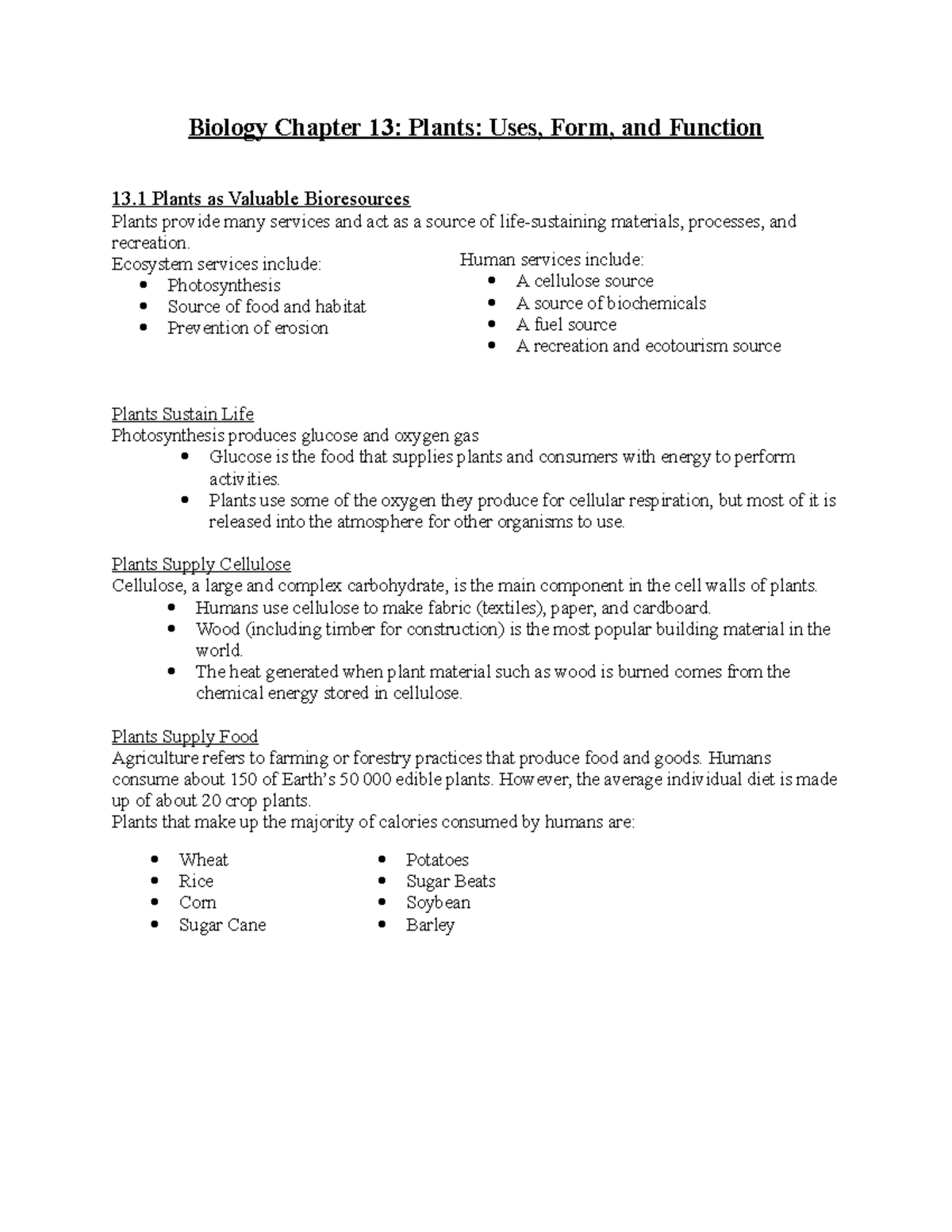 Chapter 13 Lecture in person notes 2021 - Biology Chapter 13 : Plants ...