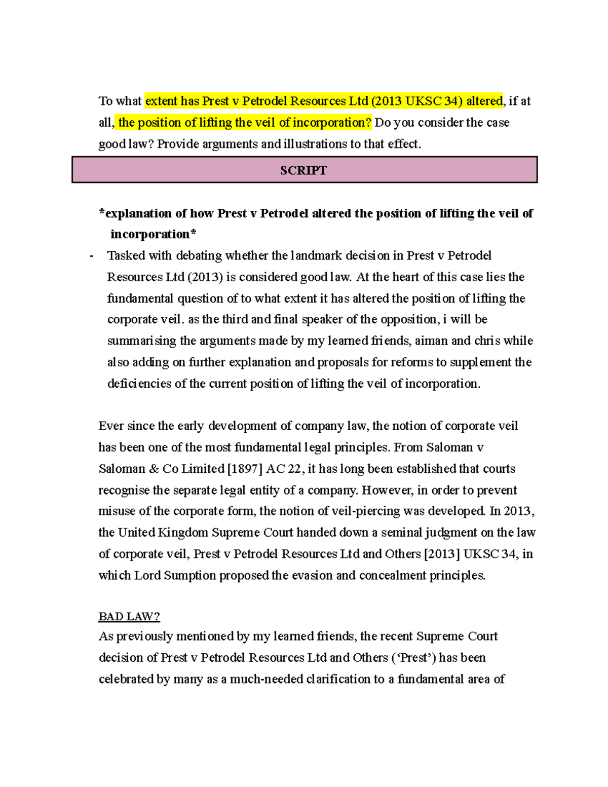 Prest v Petrodel Resources Ltd debate - To what extent has Prest v ...