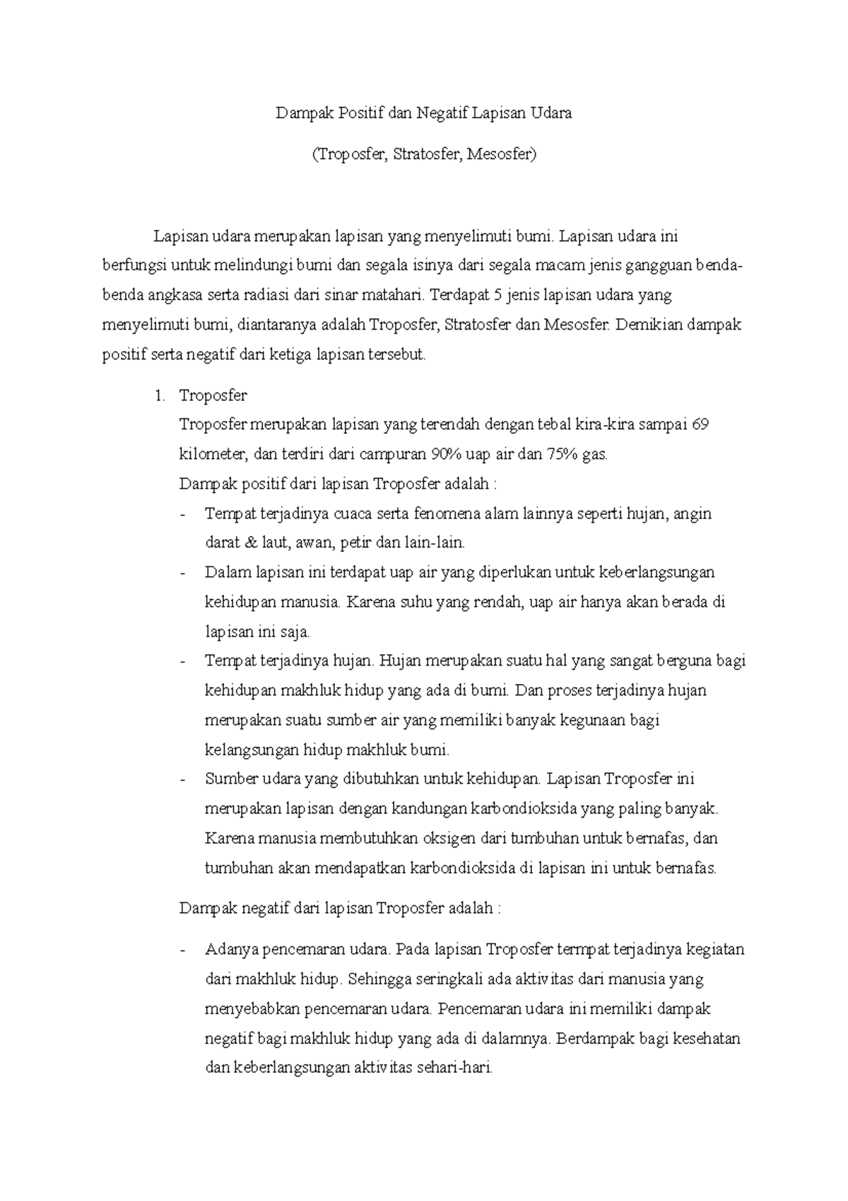Dampak Positif dan Negatif Lapisan Udara - Dampak Positif dan Negatif ...