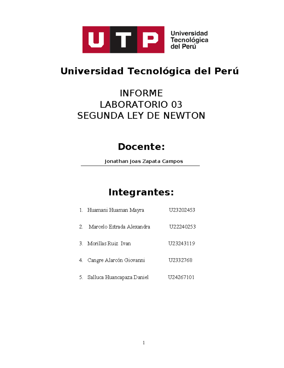 Informede Laboratio 3 MESA7 - Universidad Tecnológica del Perú INFORME ...