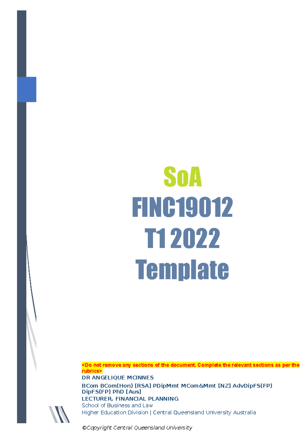 FINC19012 T1 2022 Investment SOA Template Final - SoA FINC - Studocu