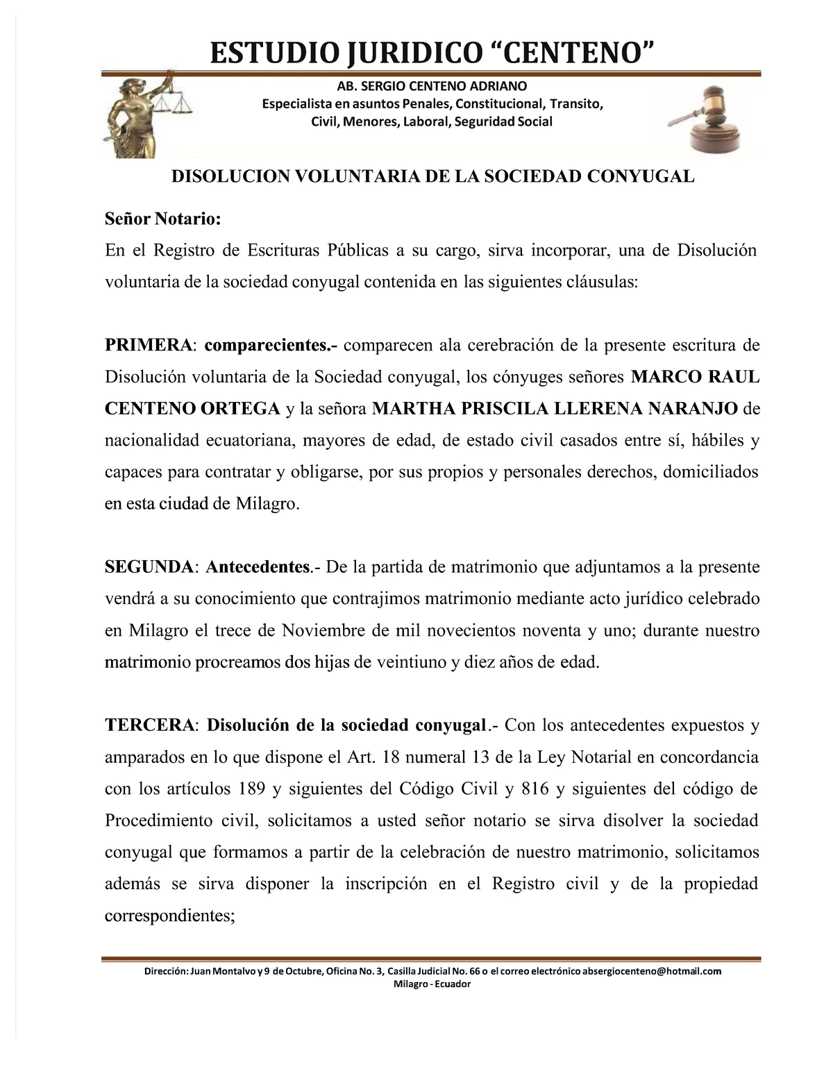 Modelo DE Minuta DE Liquidacion DE LA Sociedad Conyugal, Renuncia DE ...