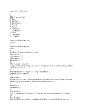 Test 1 Physical Geology - Test 1 Physical Geology 1 ) Diorite and ...