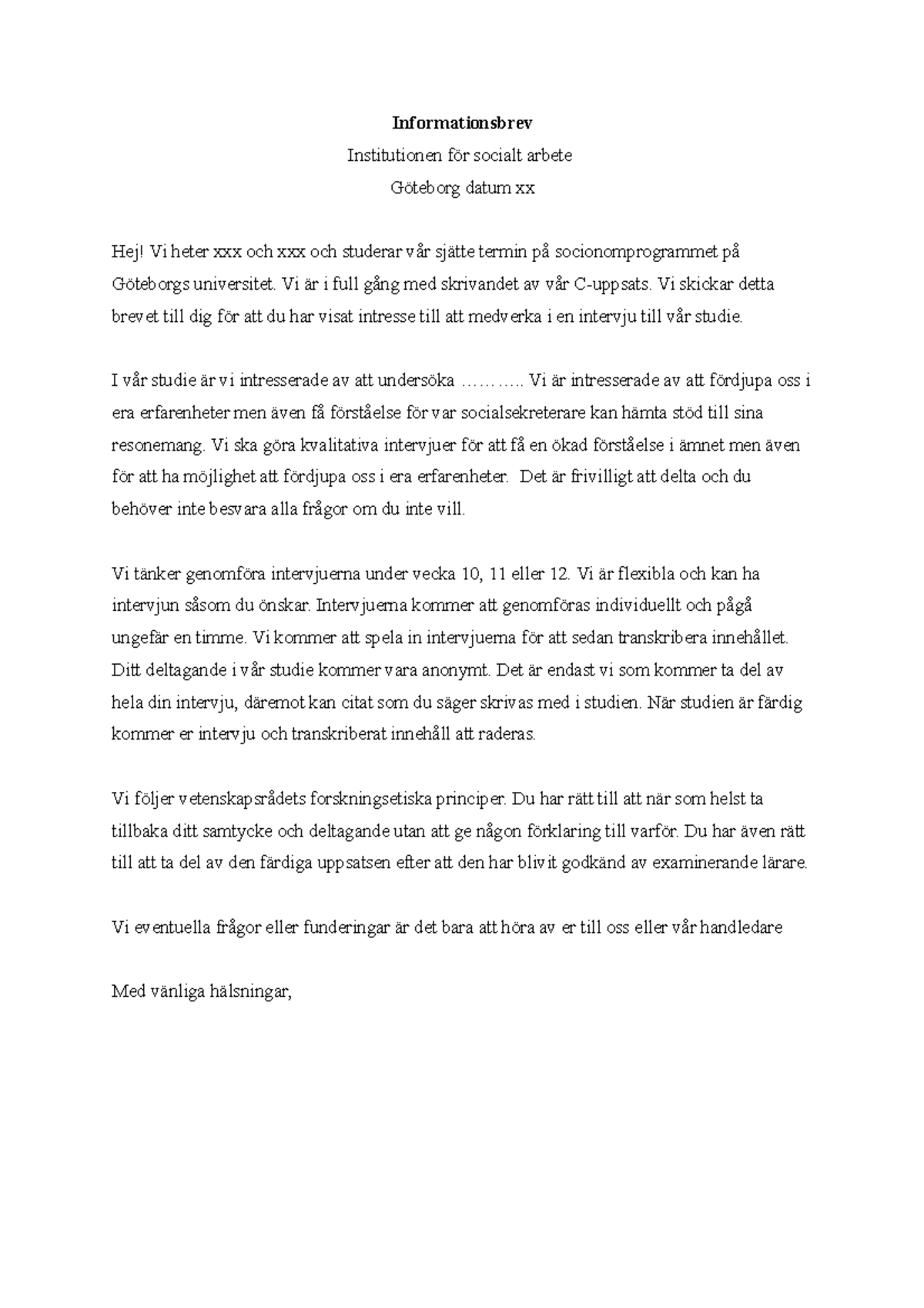 Informationsbrev - Informationsbrev Institutionen för socialt arbete ...