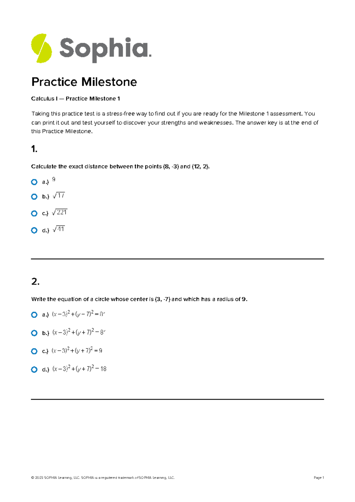 Math1040 unit 1 practice milestone - a.) b.) c.) d.) a.) b.) c.) d ...