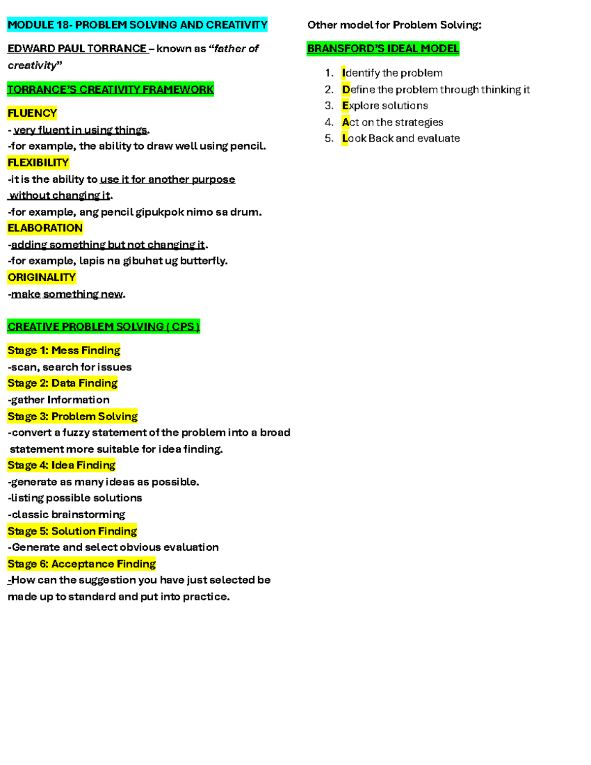 Module-18-reviewer - ge hgjwi bdfjhf - MODULE 18- PROBLEM SOLVING AND CREATIVITY EDWARD PAUL ...