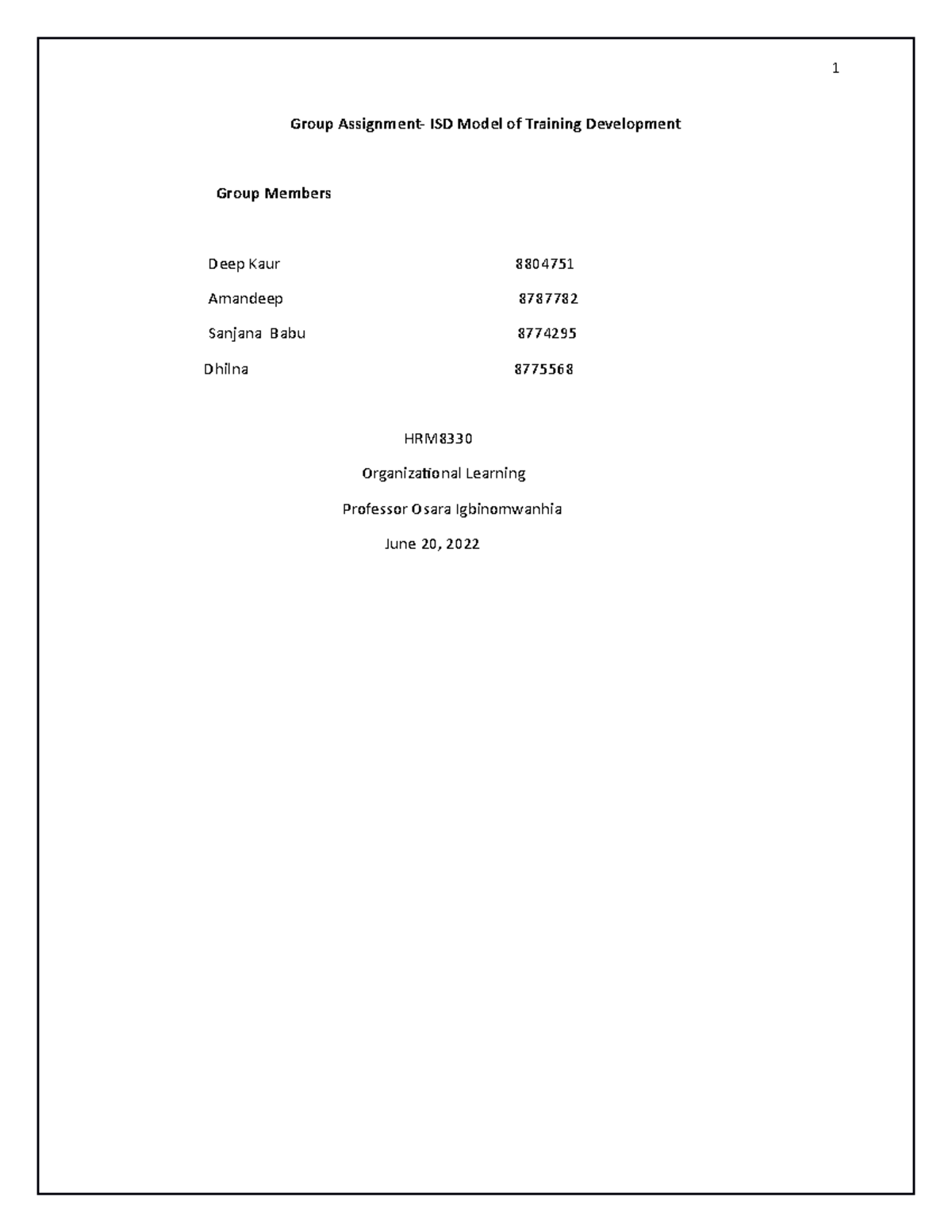 Group Assignment Final 20 JUNE last - Group Assignment- ISD Model of ...