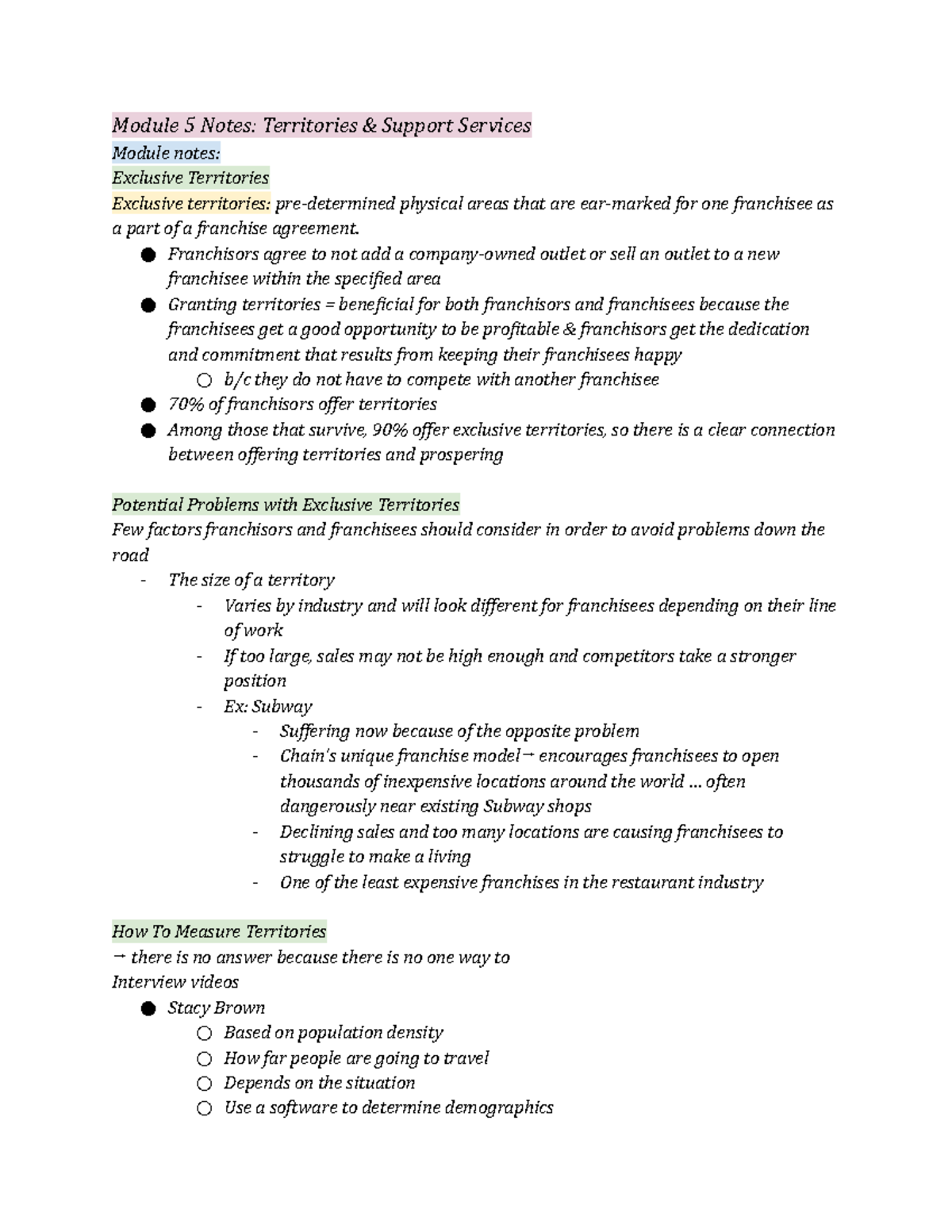 Module 5 and 6 notes - Module 5 Notes: Territories & Support Services ...