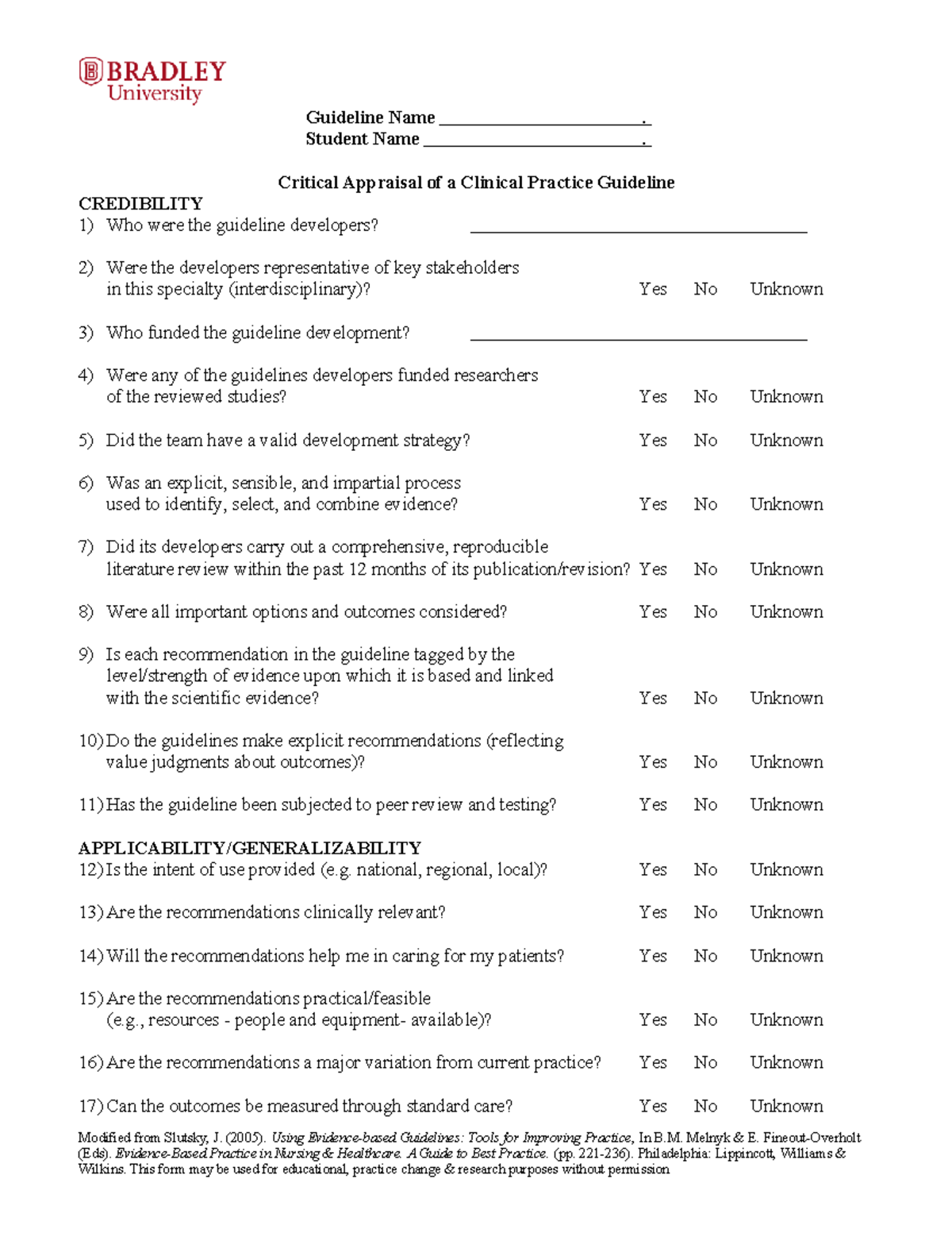 Wk8 Critical Appraisal - Guideline Name. Student Name. Critical ...