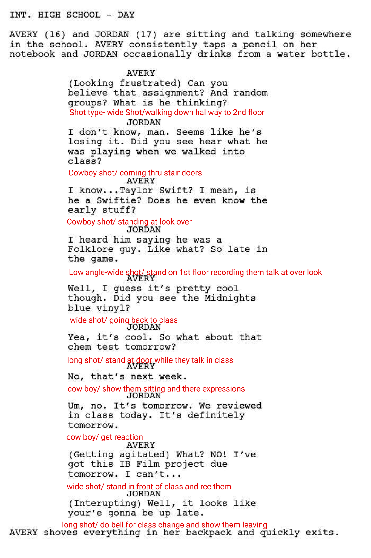 60 Second Script - INT. HIGH SCHOOL - DAY AVERY (16) and JORDAN (17 ...