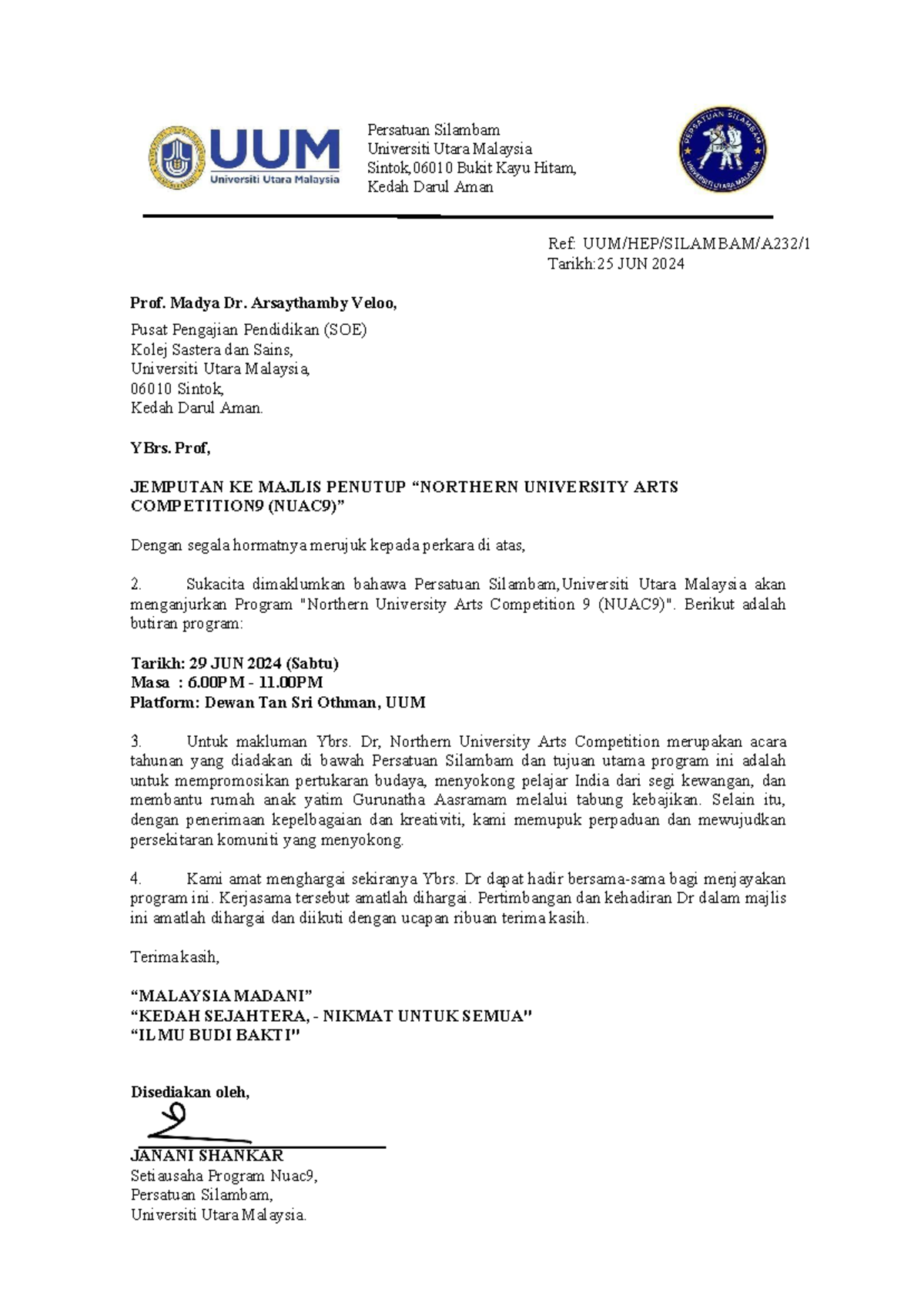 Surat Jemputan VIP 1 - Persatuan Silambam Universiti Utara Malaysia ...