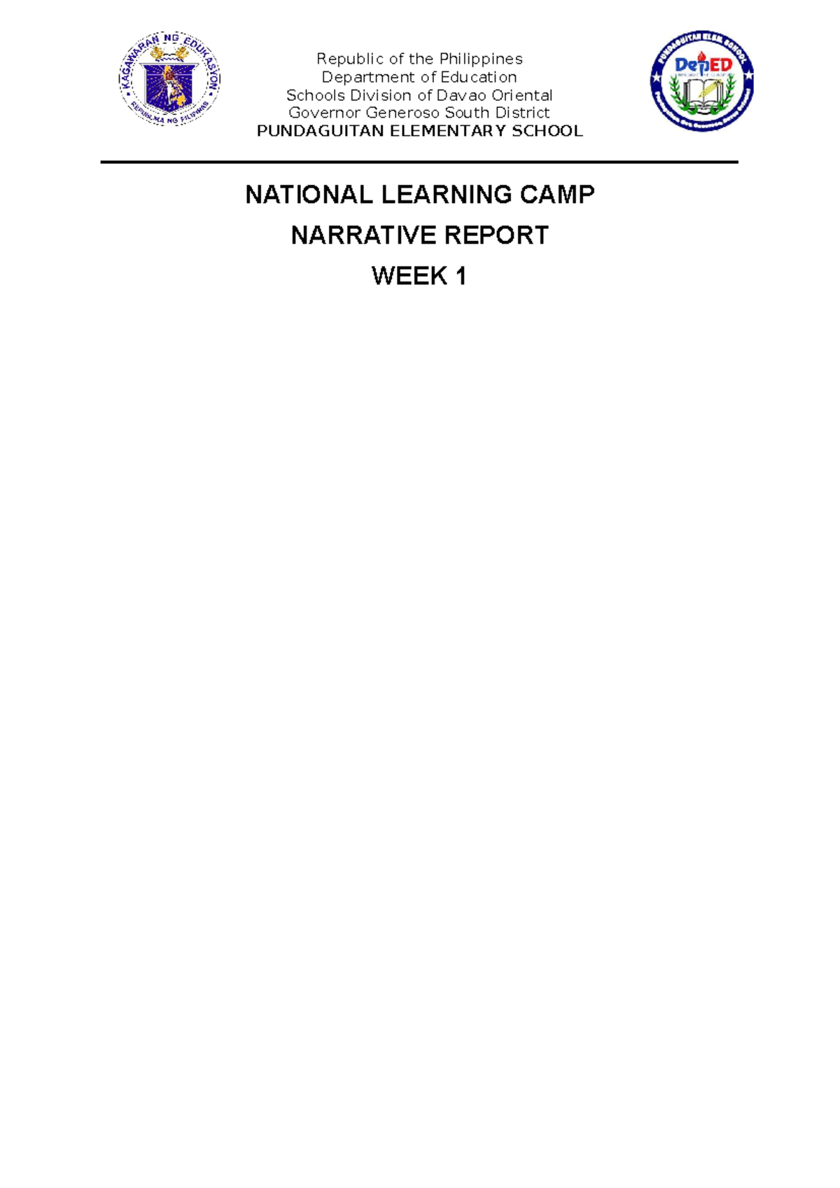 NLC Narrative - national learning camp - Bahelor of Elementary ...