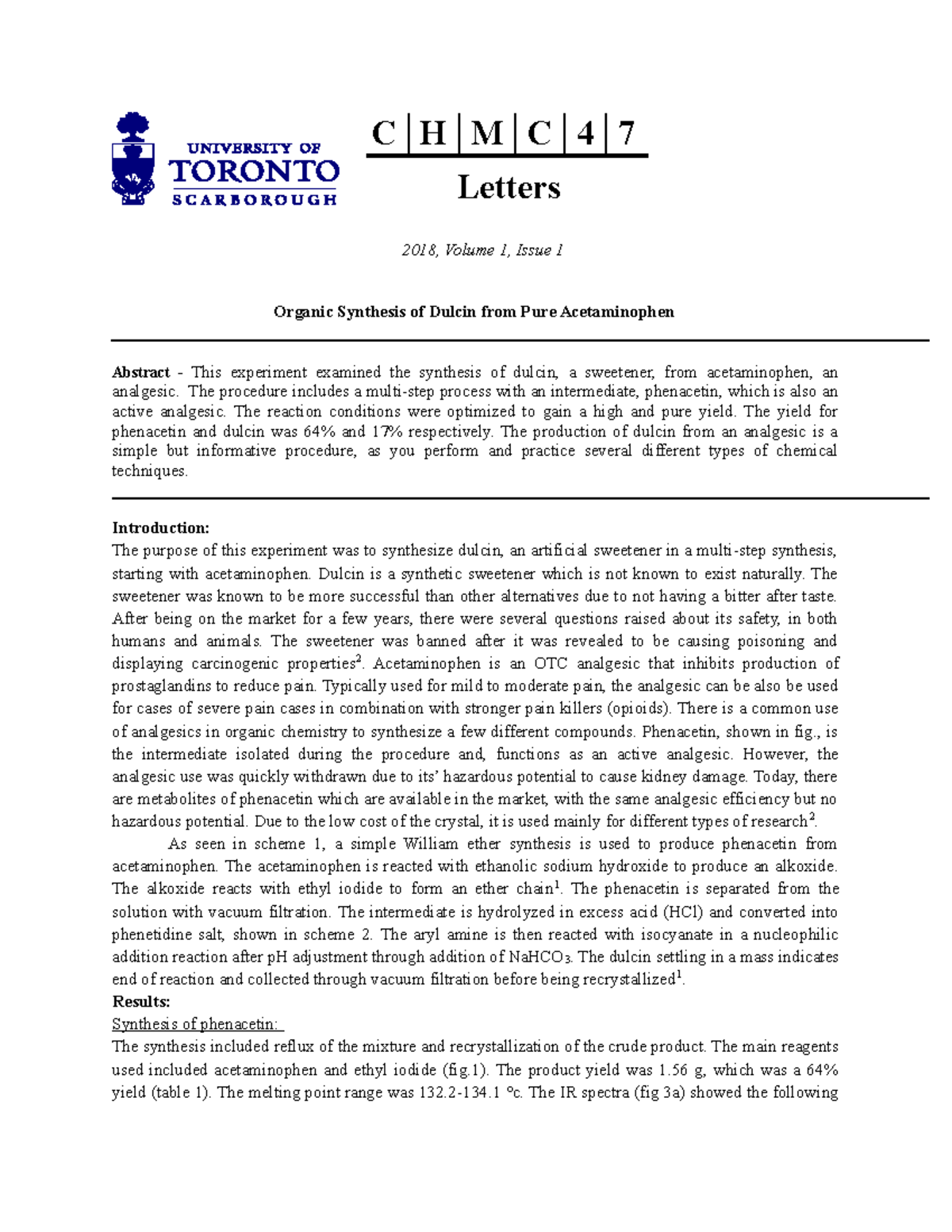 Orgo final report - C│H│M│C│4│ Letters 2018, Volume 1, Issue 1 Organic ...