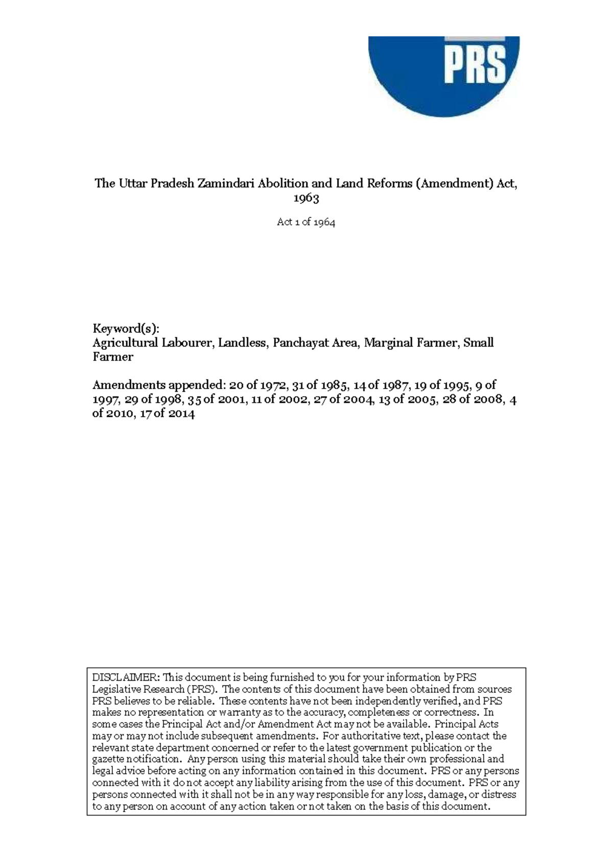 1964UP1 - Notes - DISCLAIMER: This document is being furnished to you ...