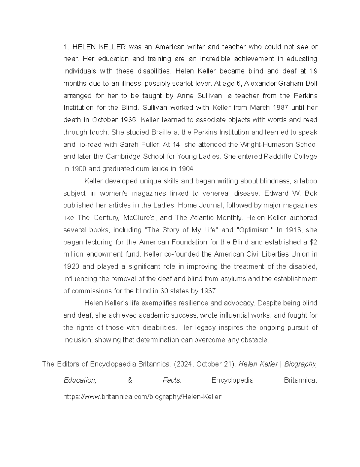 FOUNDATION OF SPECIAL AND INCLUSIVE EDUCATION - HELEN KELLER was an ...