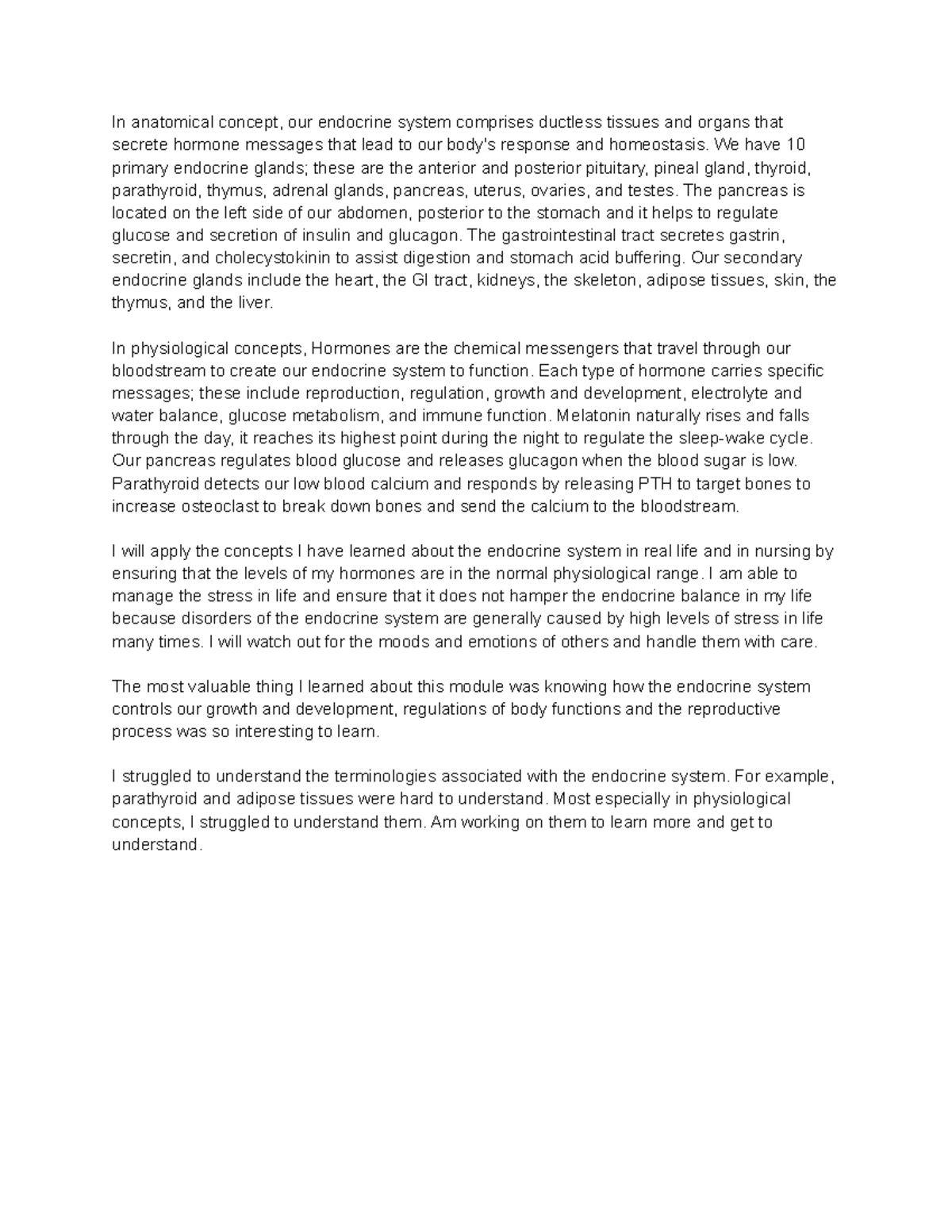 Module 2 reflection - In anatomical concept, our endocrine system ...