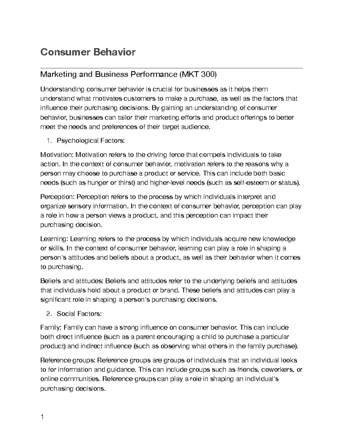 Consumer Behavior - Marketing and Business Performance (MKT 300 ...