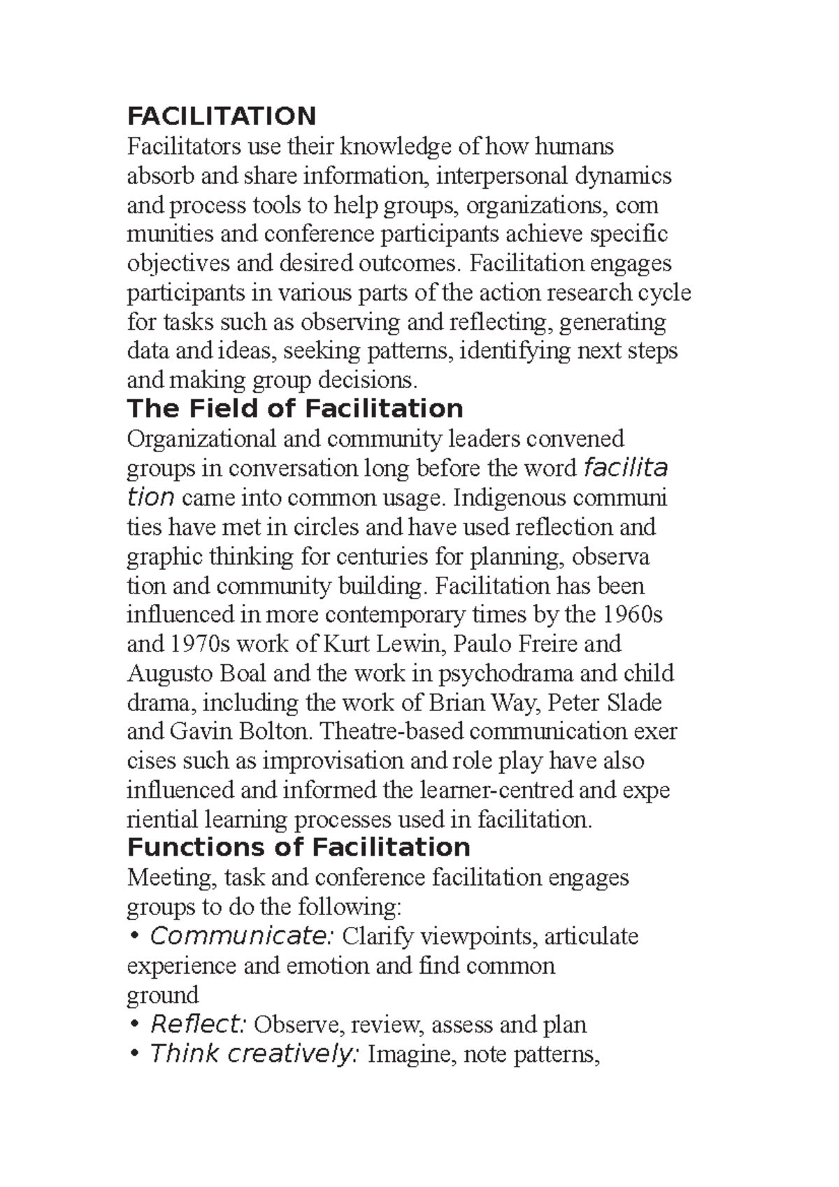 Facilitation - FACILITATION Facilitators use their knowledge of how ...