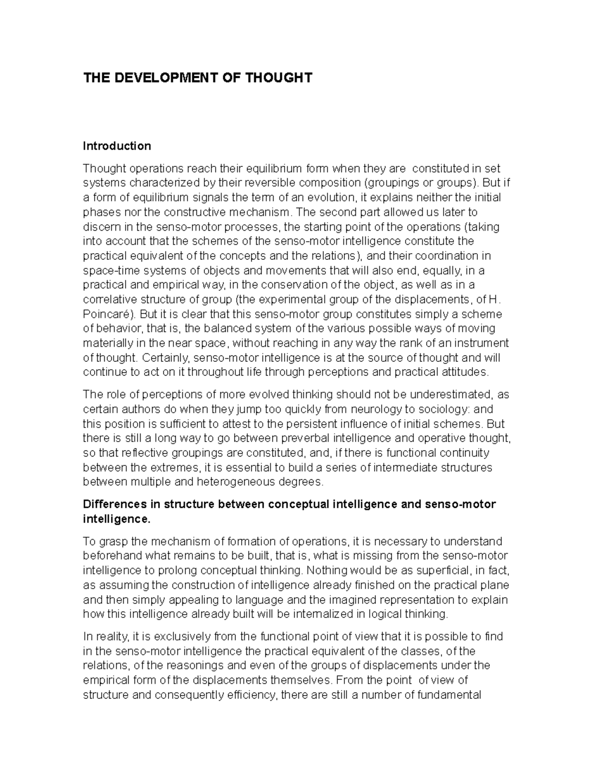 The development of thought - THE DEVELOPMENT OF THOUGHT Introduction ...