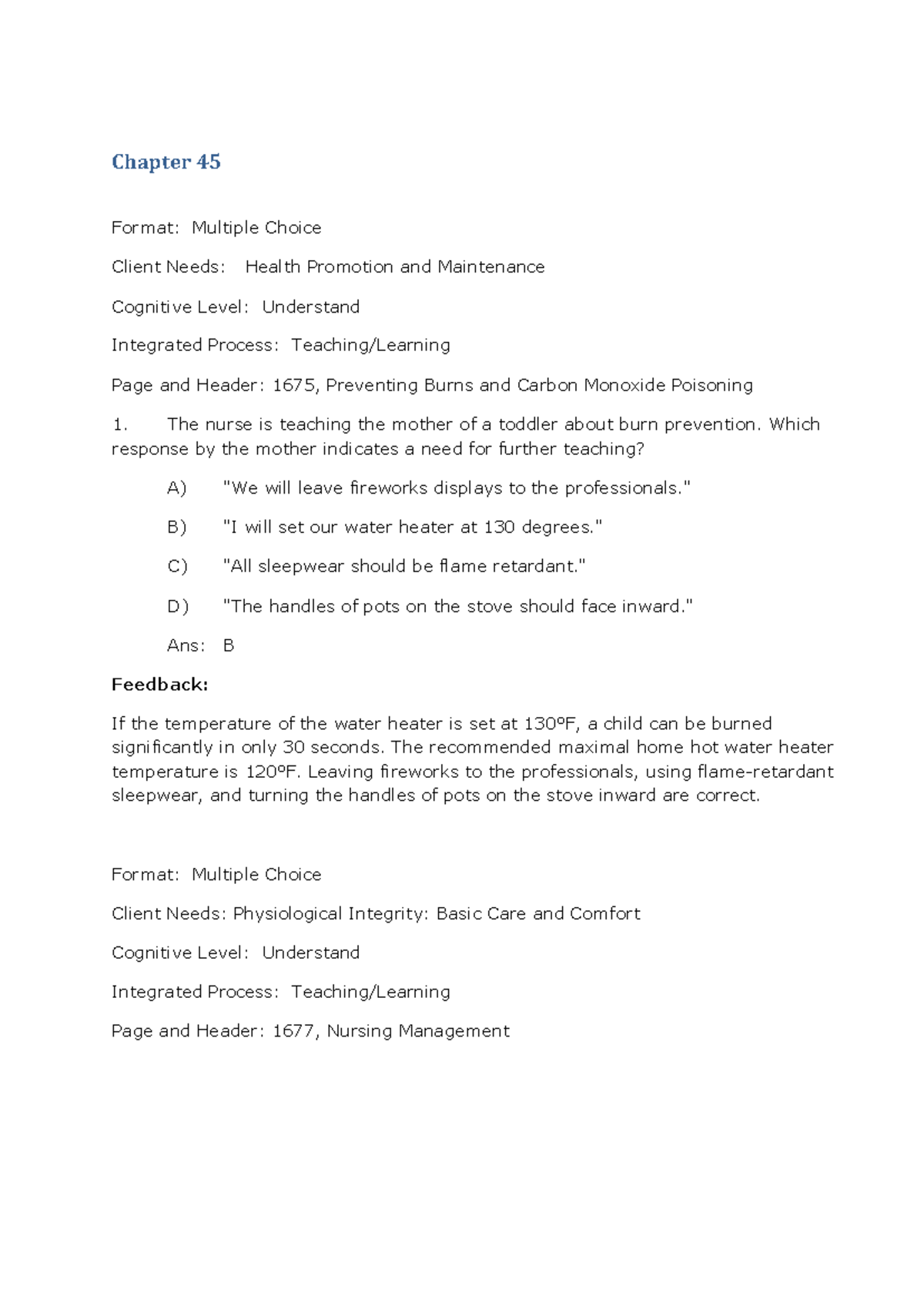 Chapter 45 - Chapter 45 Format: Multiple Choice Client Needs: Health Promotion and Maintenance ...