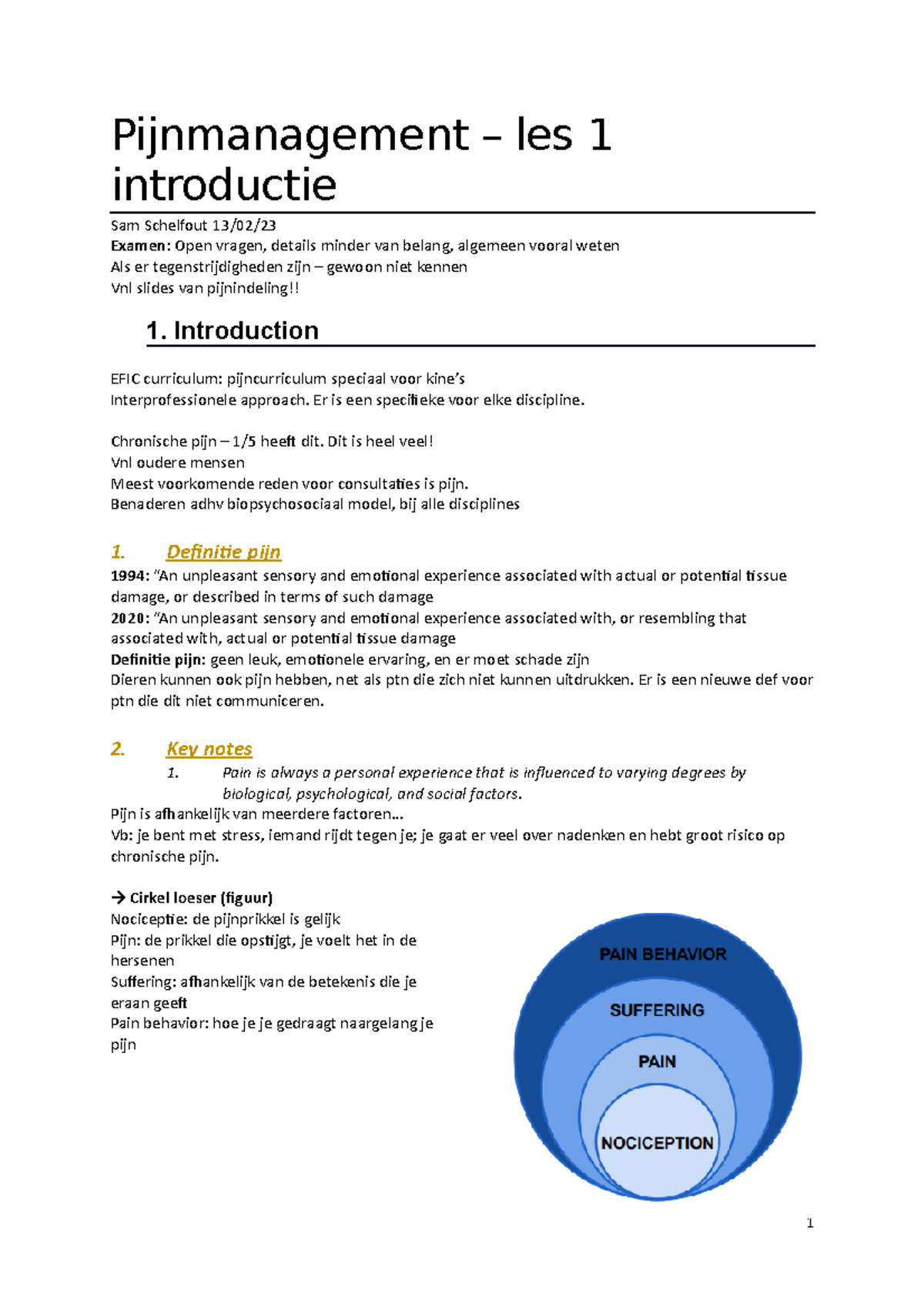 Introductie + LES 1 - les introdoctie - Pijnmanagement – les 1 ...