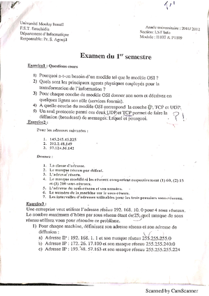 Solution TD 2 Réseau - Solution TD 2 Exercice 1 : Analyse d’une trame Ethernet On donne dans les ...