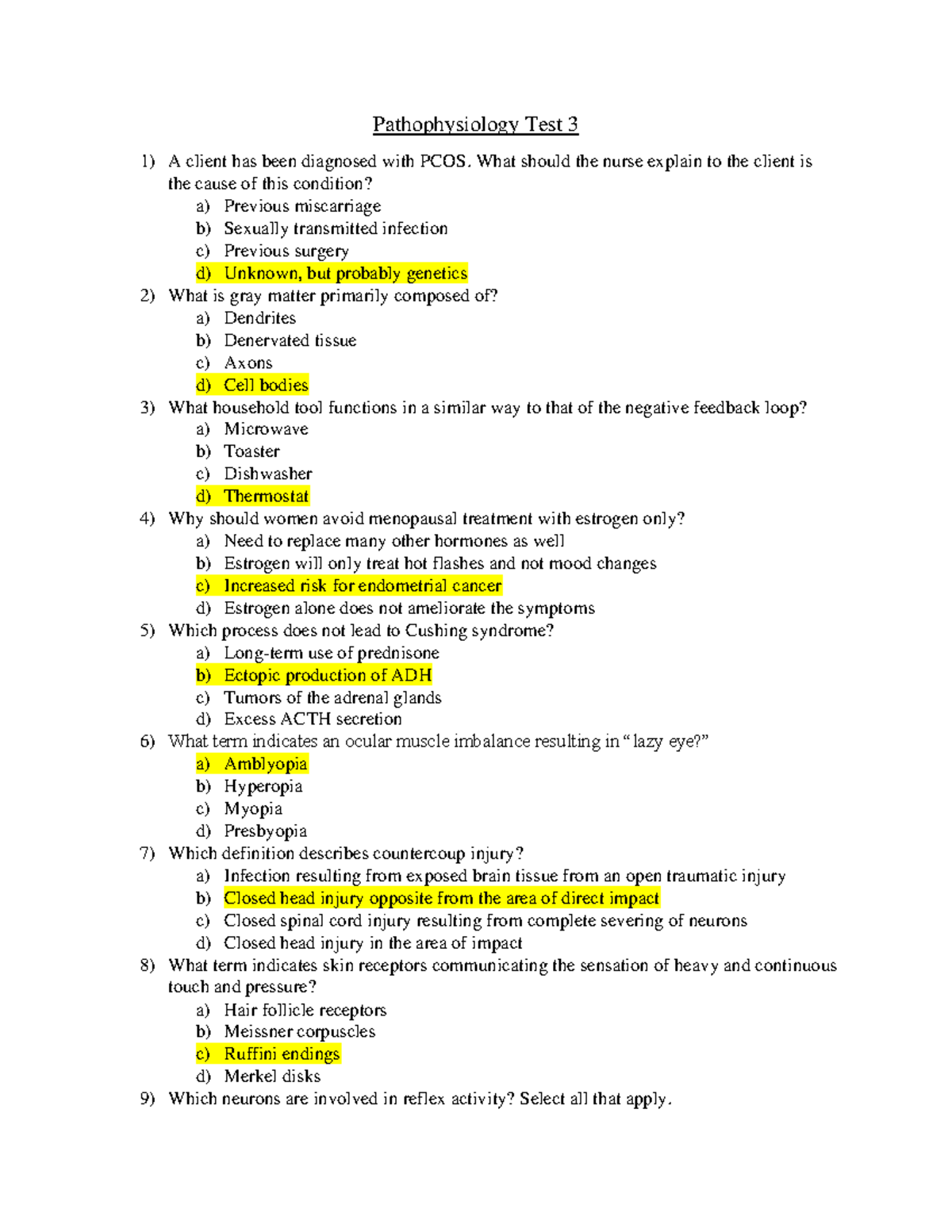 Test 3 Patho - Unit test from test bank - Pathophysiology Test 3 A ...