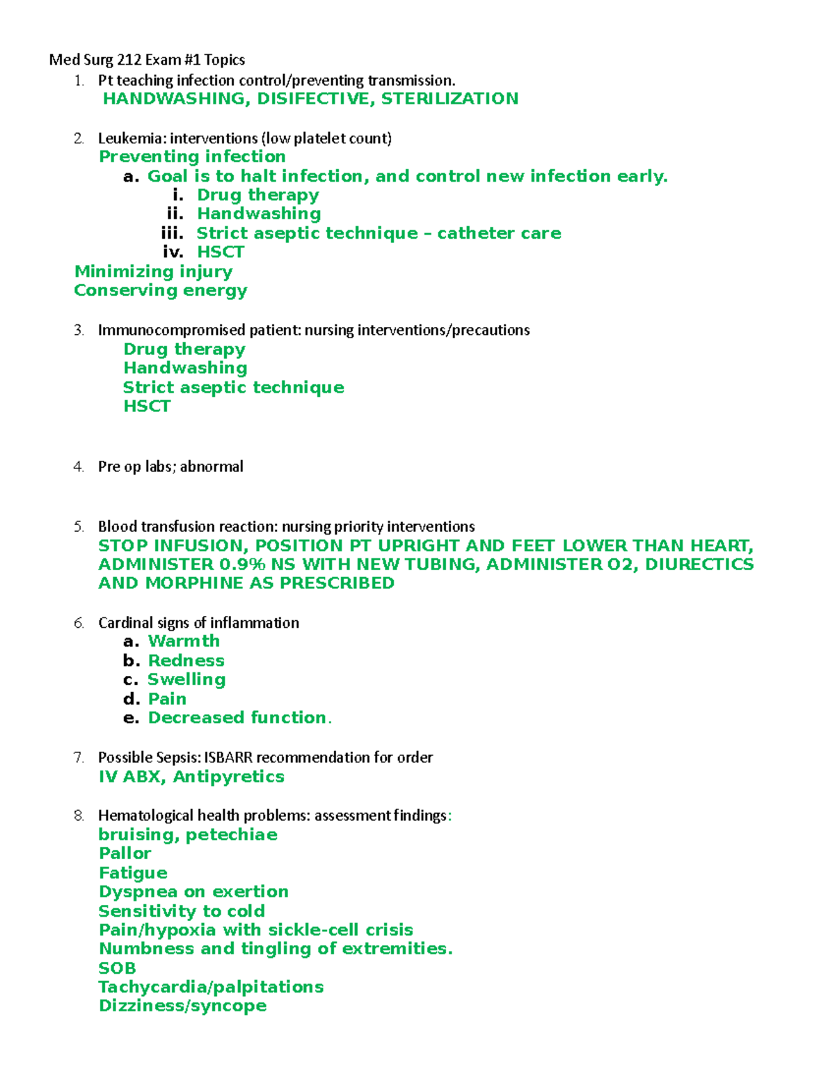 Med surg 212 exam 1 SHAY - Lecture notes - Med Surg 212 Exam #1 Topics ...