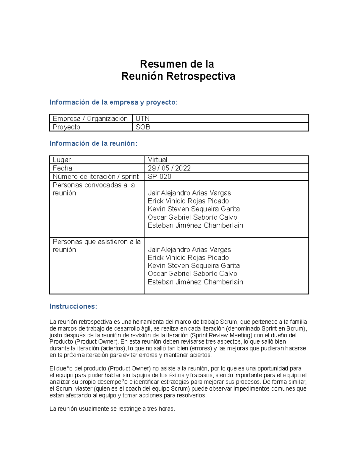 SOB - Reunión Retrospectiva - Entregable 1 - Resumen de la Reunión ...