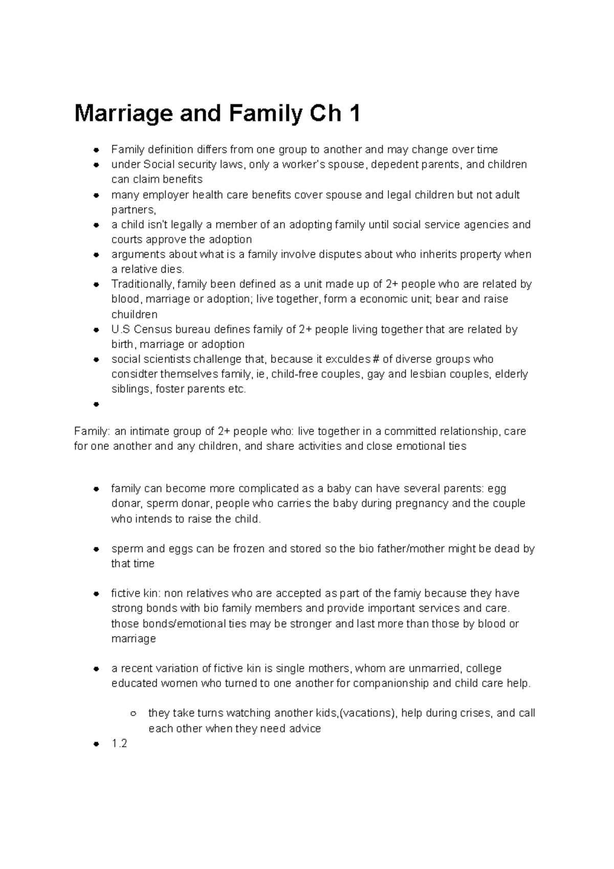 Marriage and Family draft notes - Marriage and Family Ch 1 Family ...