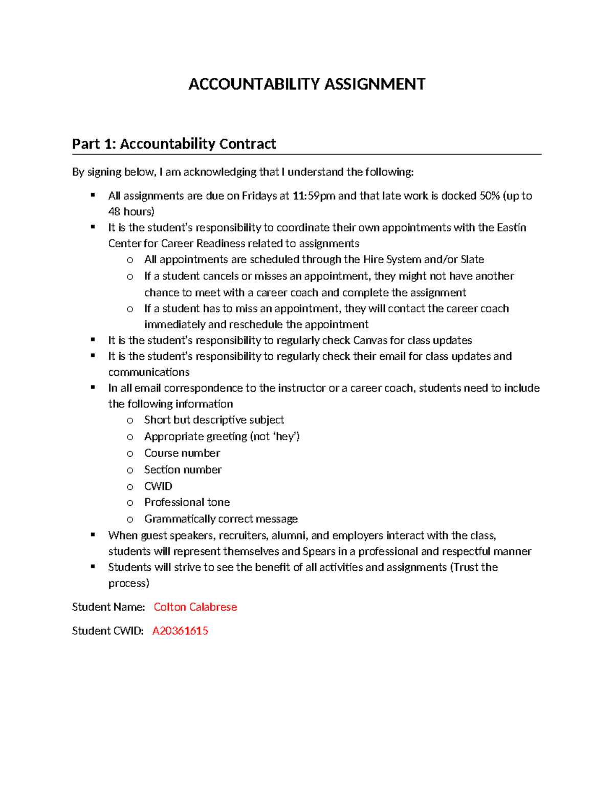 Accountability Assignment - ACCOUNTABILITY ASSIGNMENT Part 1 ...