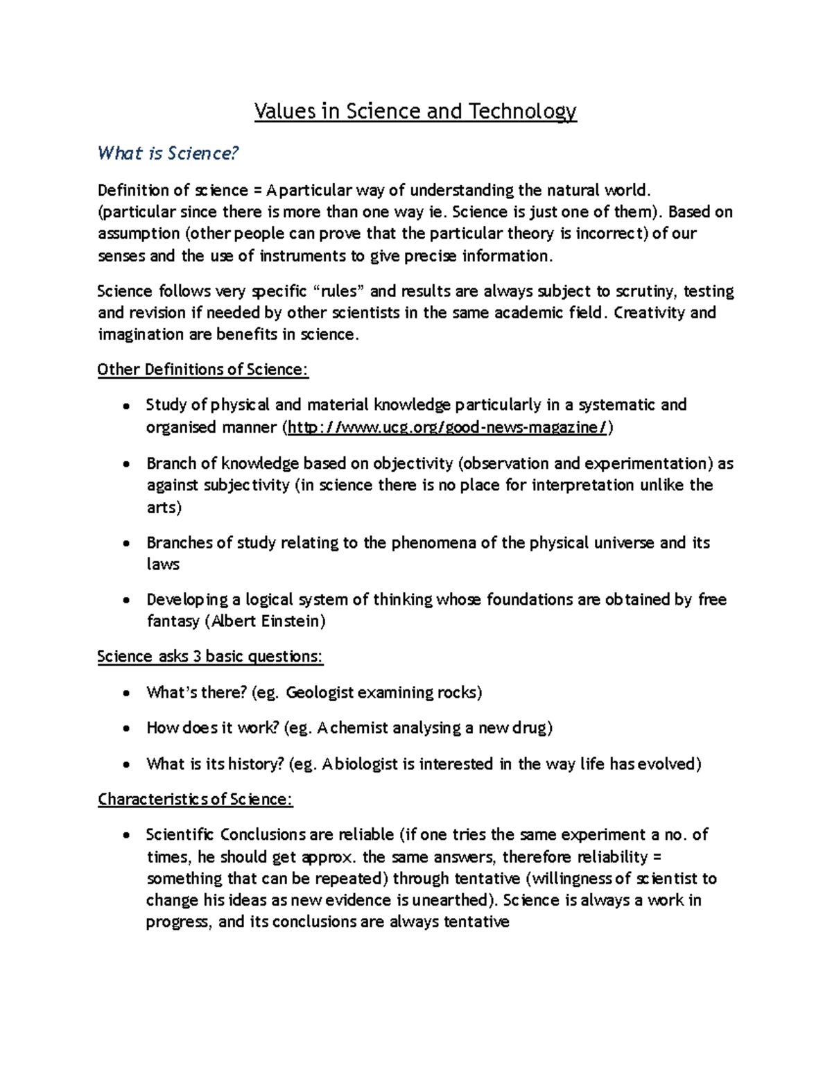 Systems of Knowledge Module 3 - Values in Science and Technology What ...